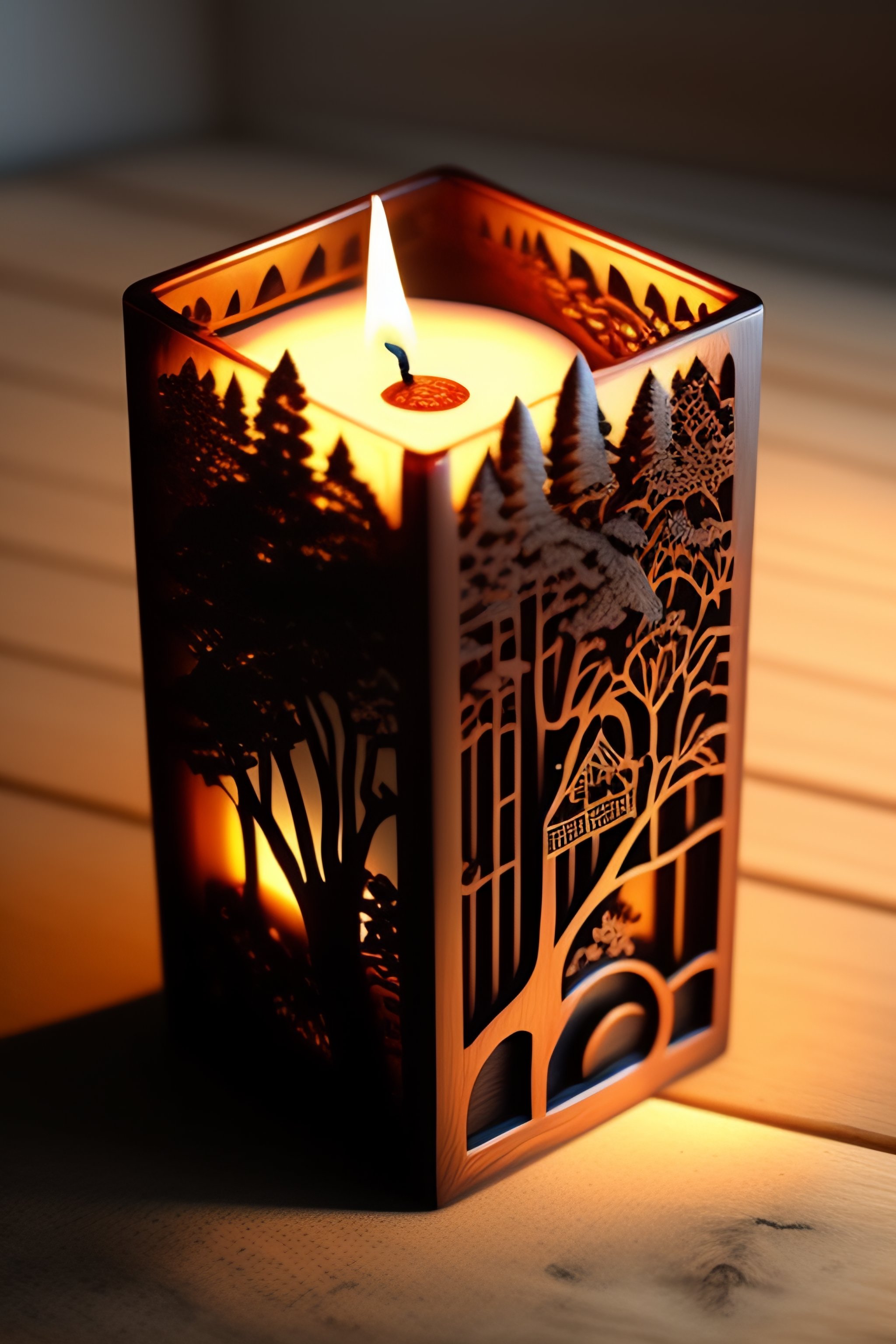 Lexica - 2d laser cut, landscape candle holder cubic