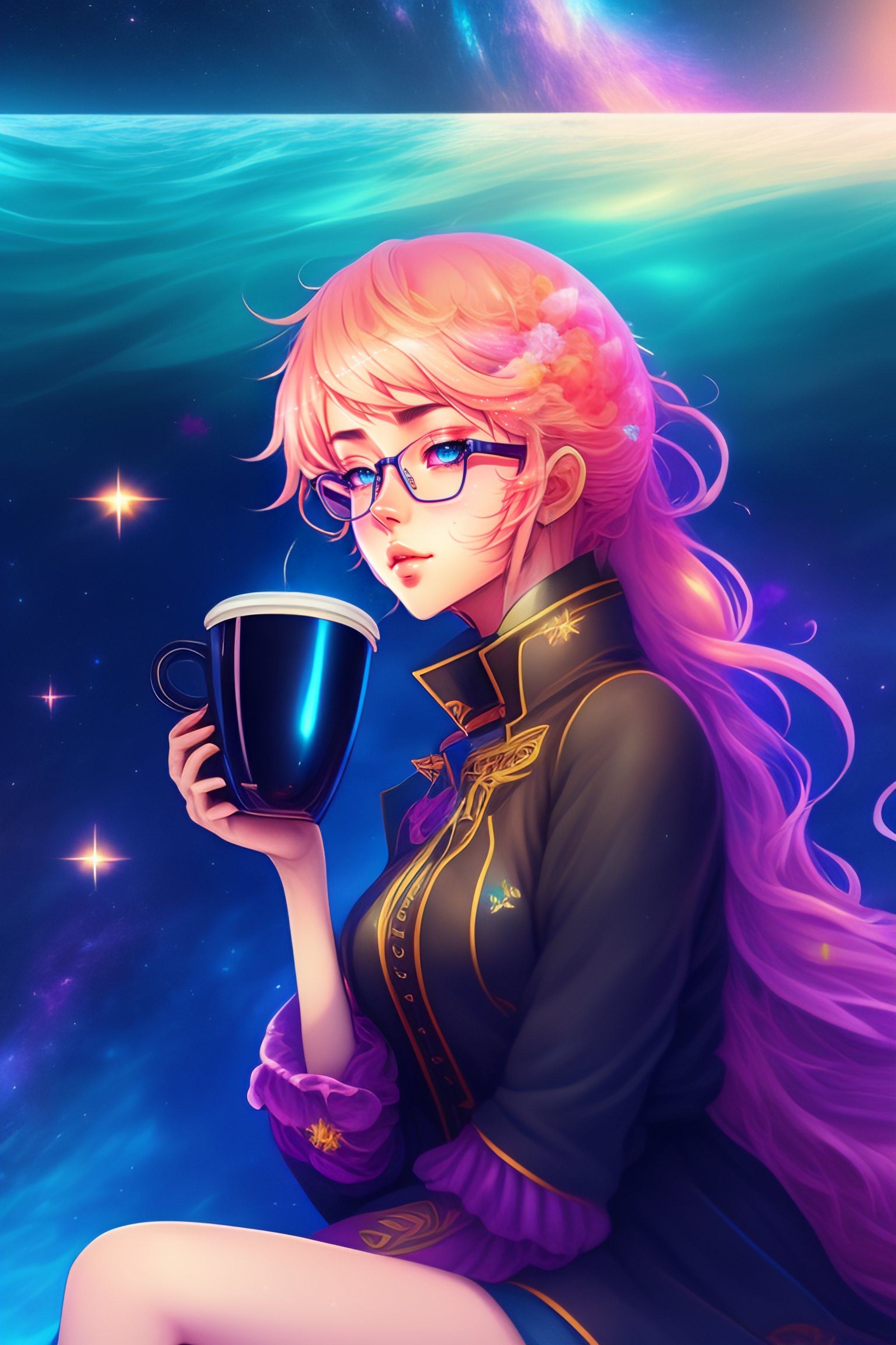 Anime Girl Drinking Coffee