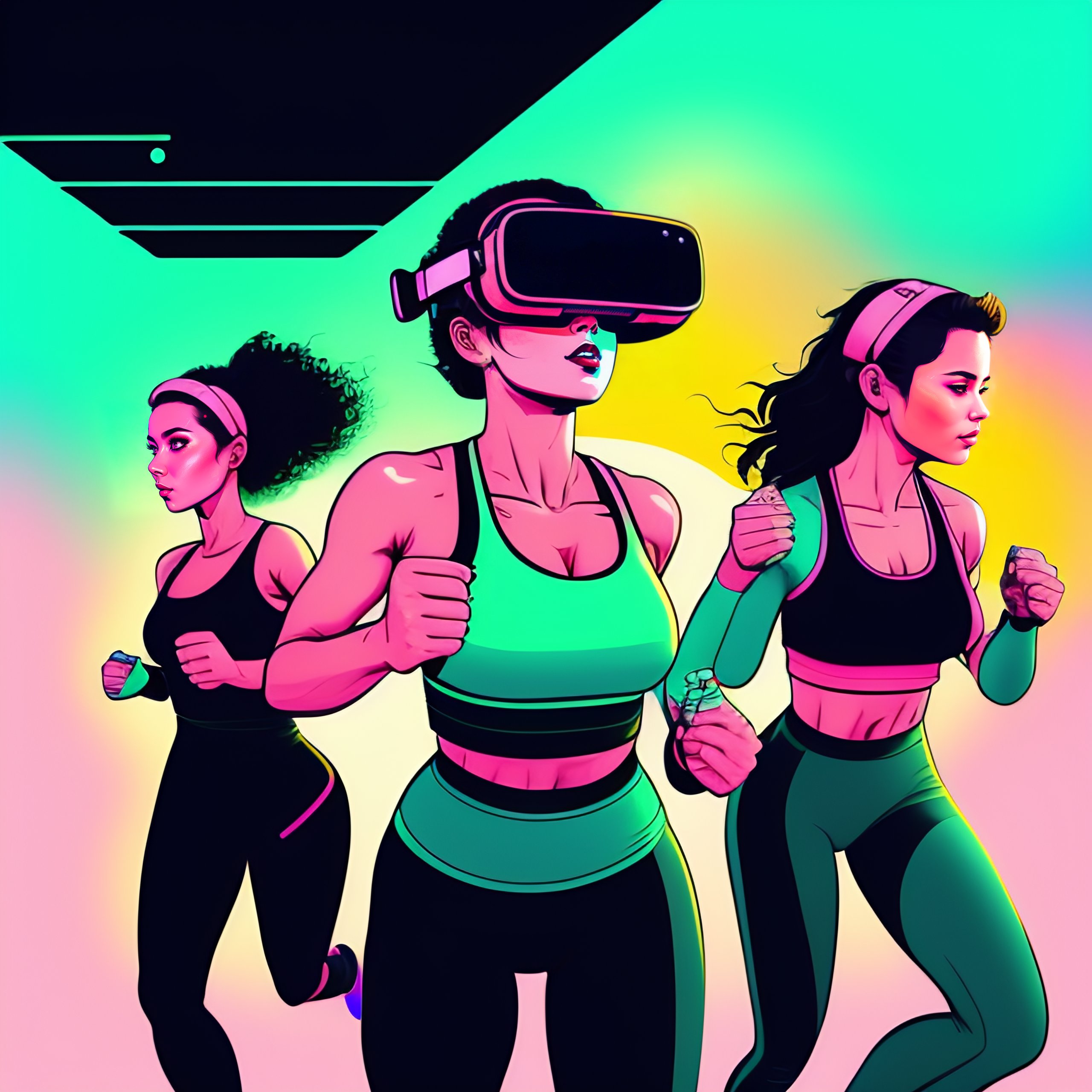 Lexica - Group of friends doing a workout with a vr headset, style of ...