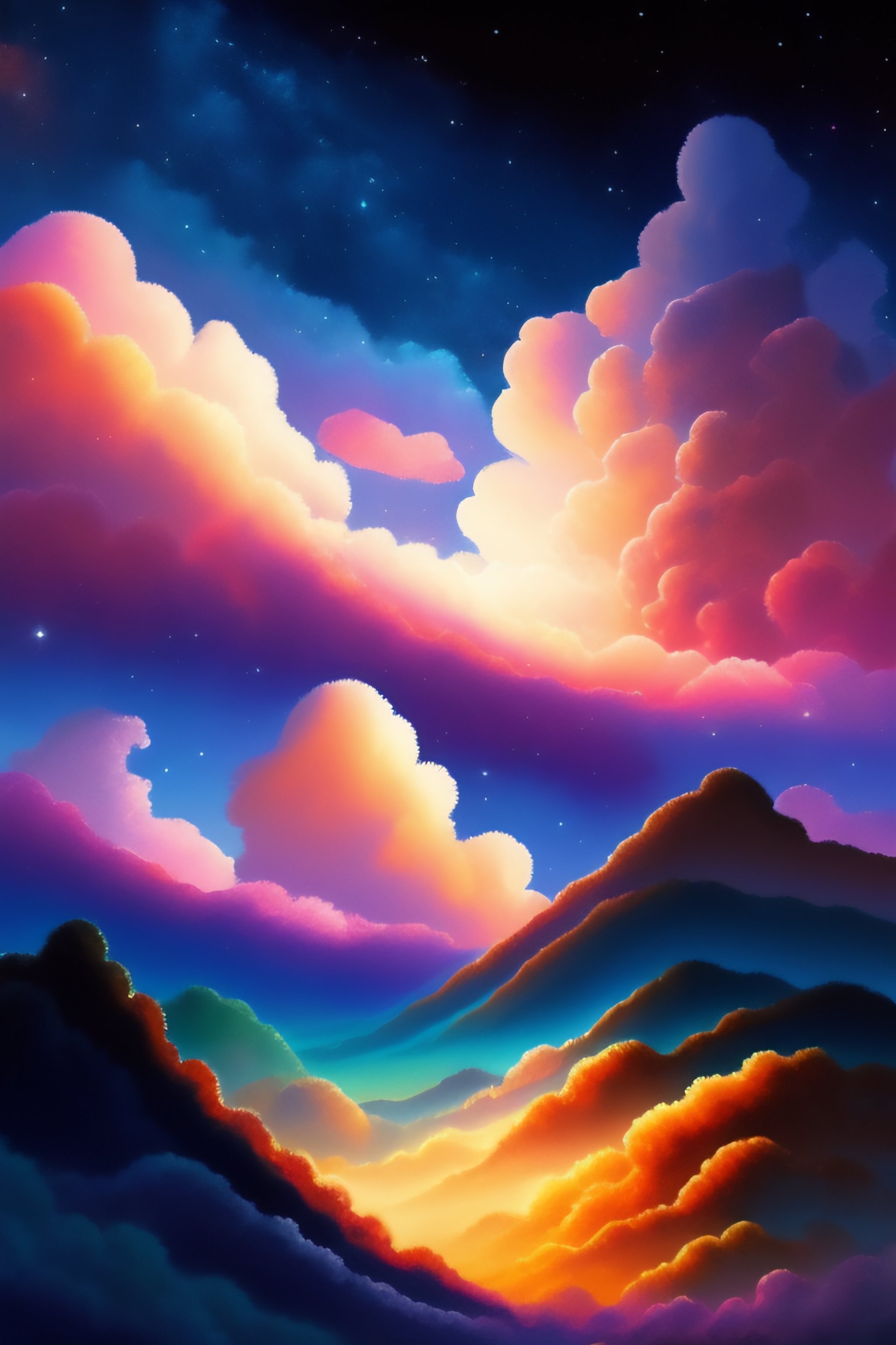 Lexica - Studio ghibli's, silver clouds in the night sky