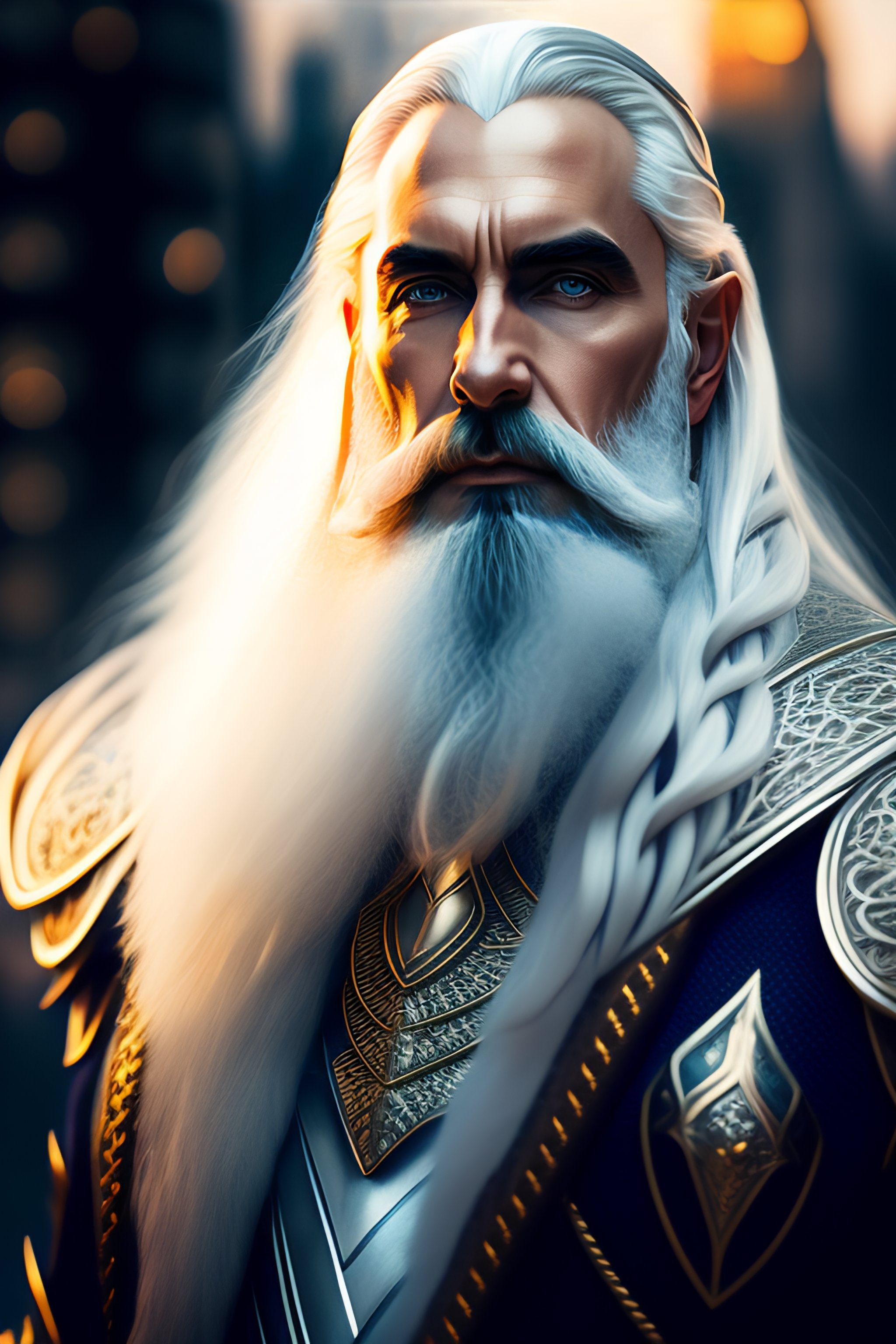 Lexica - Ultra-sharp photography of silver hair Saruman white wizard by J.R.R Tolkien standing ...