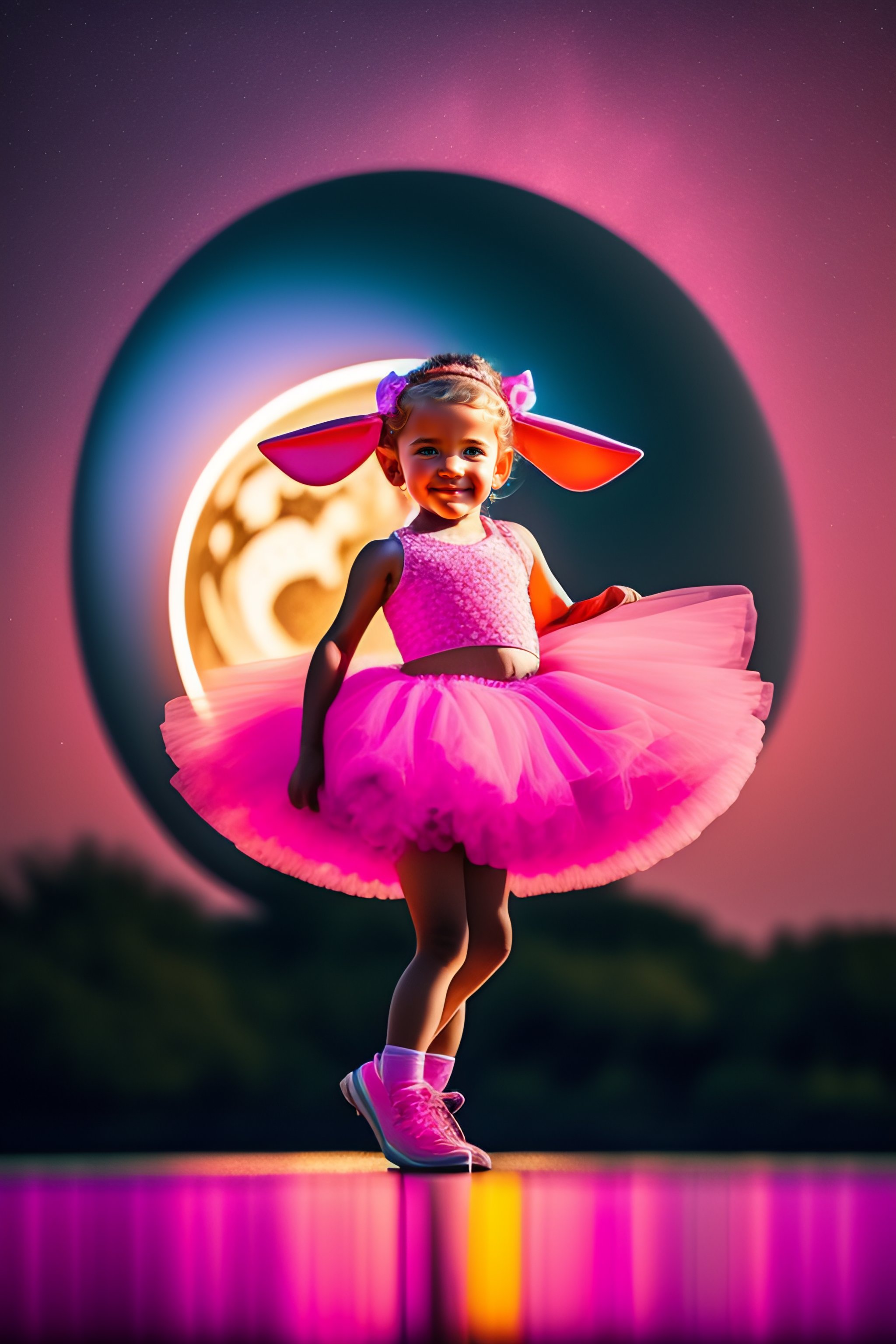 Lexica - Portrait of Dumbo with a pink tutu dancing under the moon