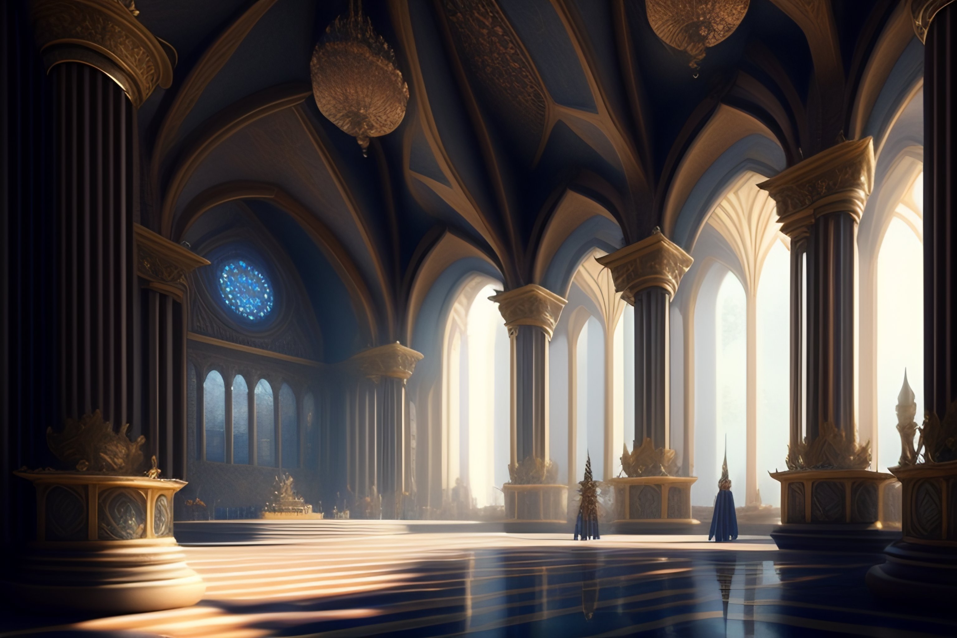 Lexica - Grand interior medieval, fantasy elven throne room looking out ...