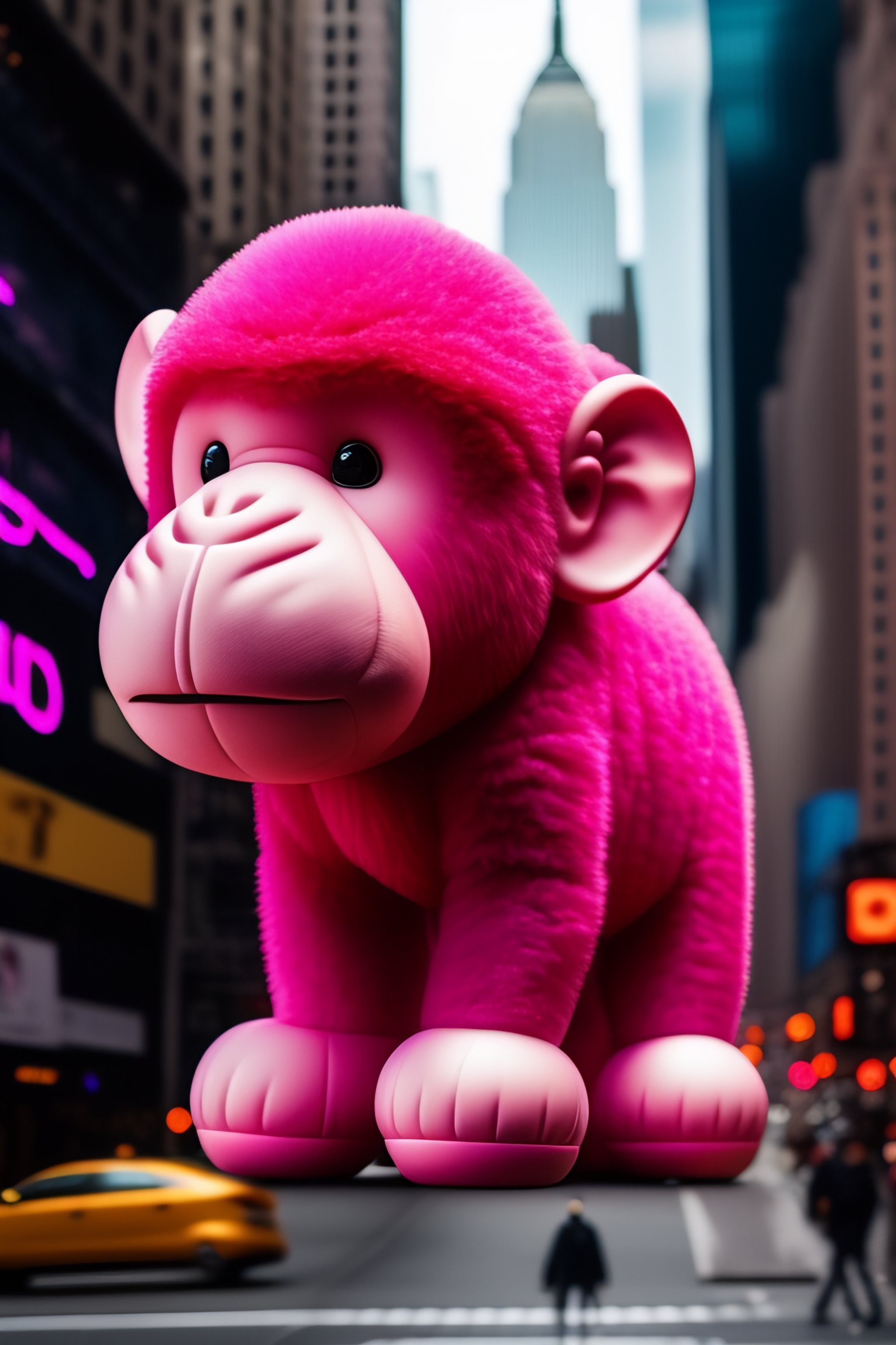 Lexica - A pink monkey with a cucumber on 4th Avenue in New York