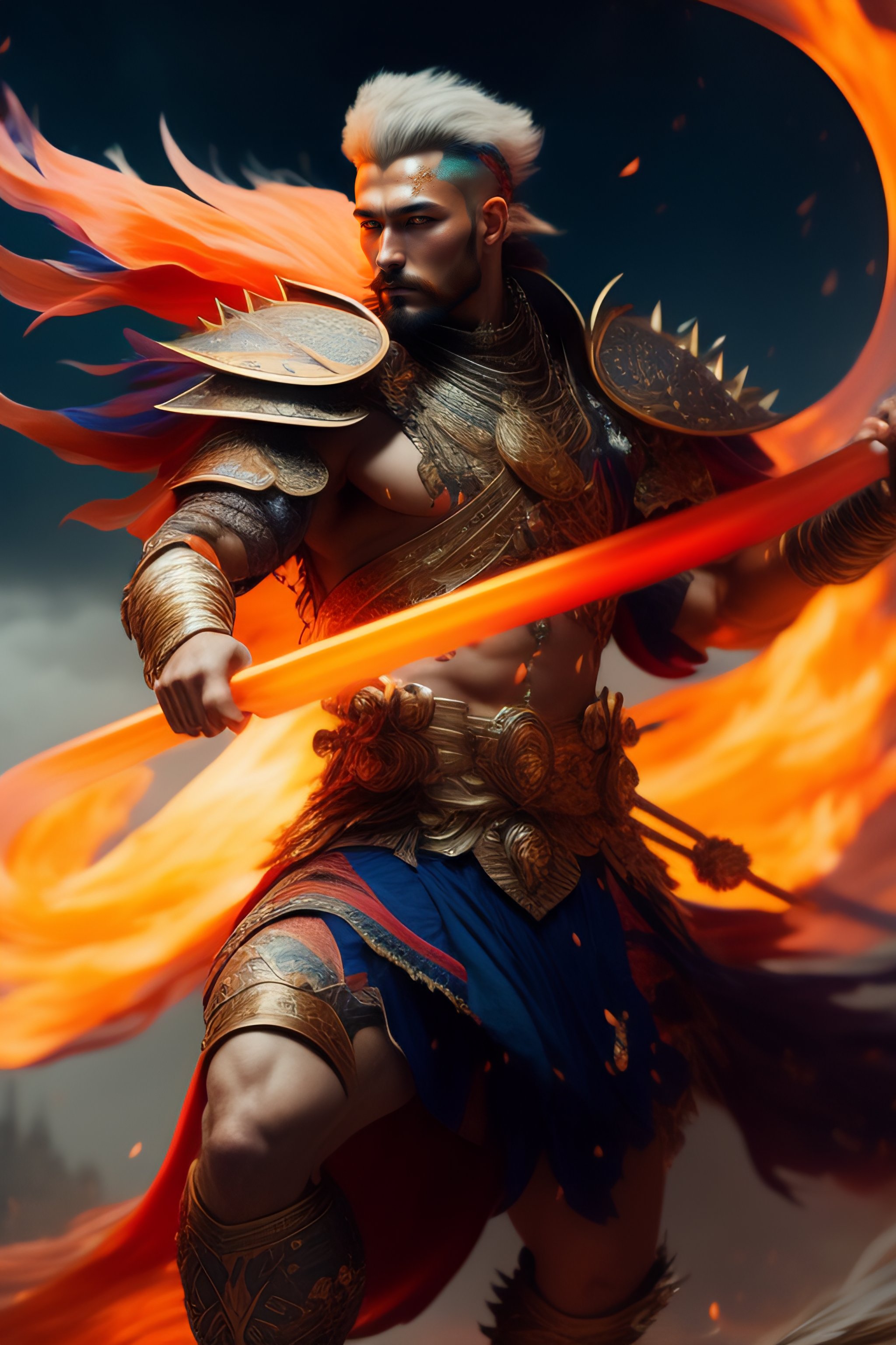 Lexica - Scottish male caucasian warrior, orange spike aura in motion ...