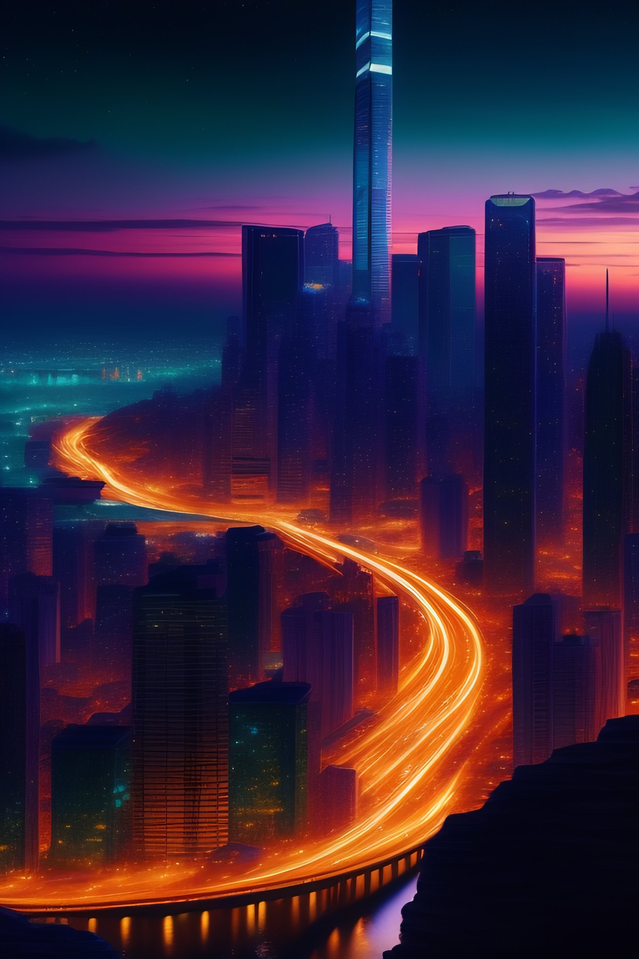 Lexica - A cityscape at night made of sapphires, emeralds, and rubies ...
