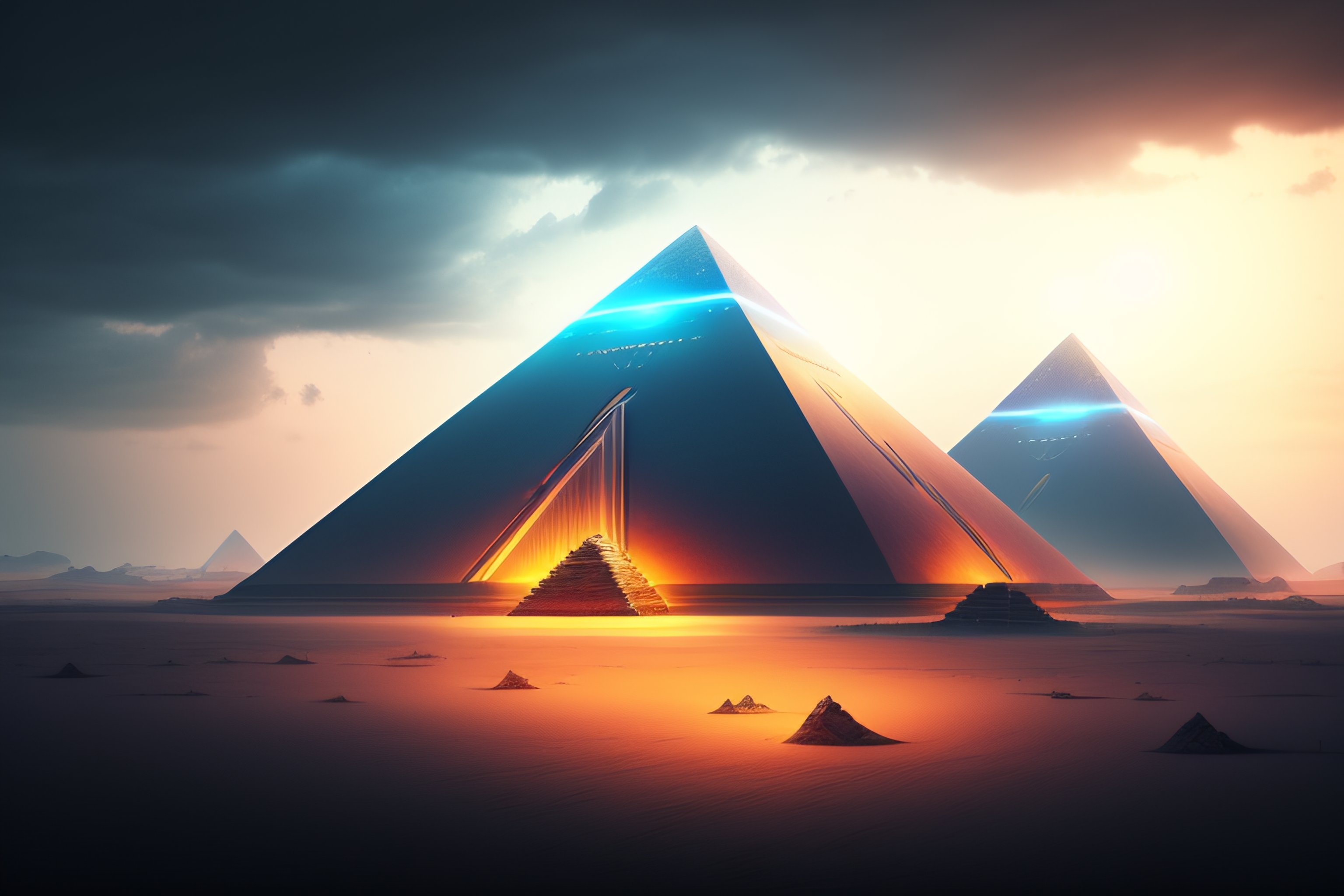 Lexica - Dystopian pyramids, background storm, computers, beautiful ...