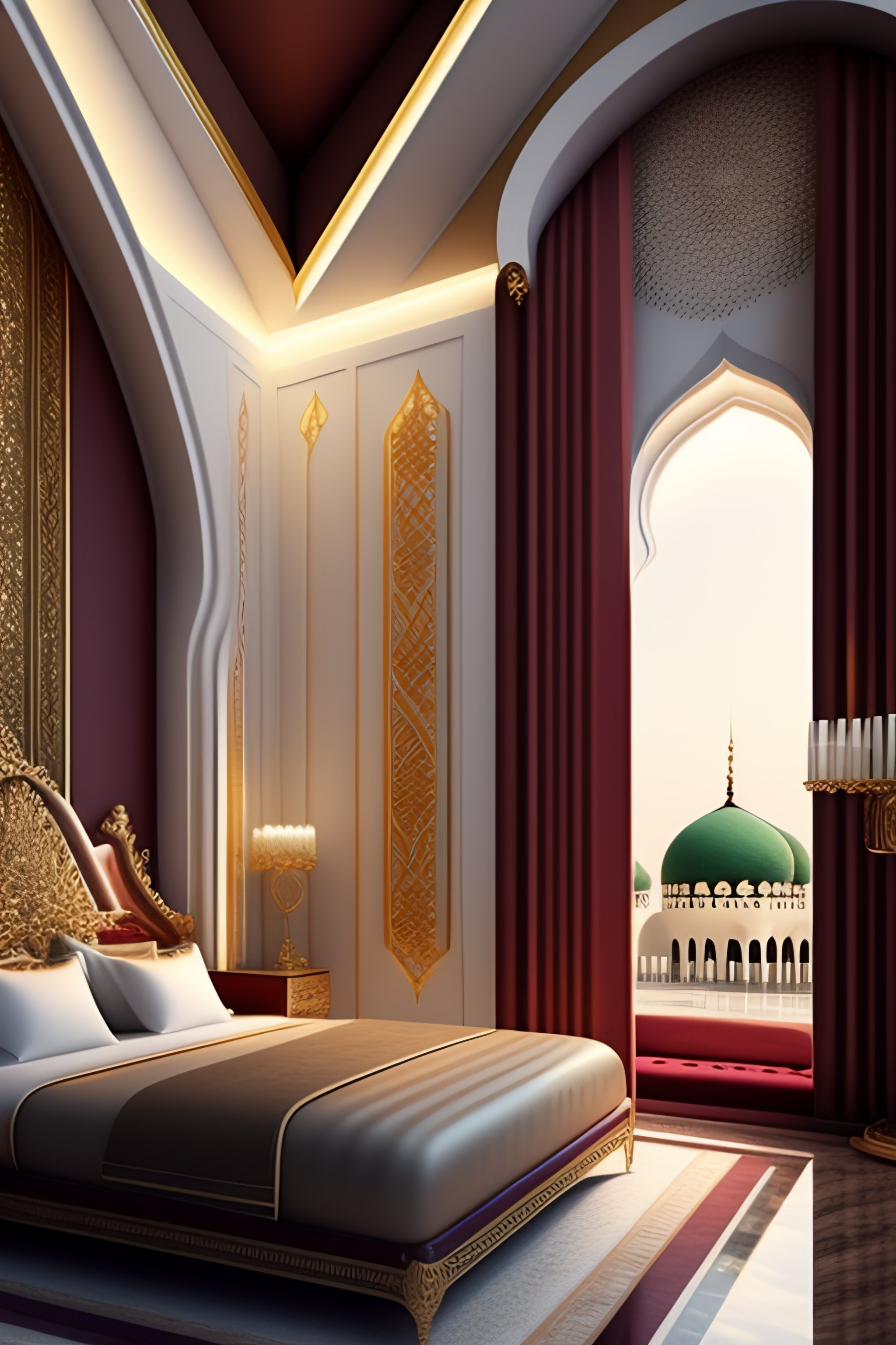 Lexica - Interior bedroom of a palace, inspired Sheikh Zayed Grand Mosque