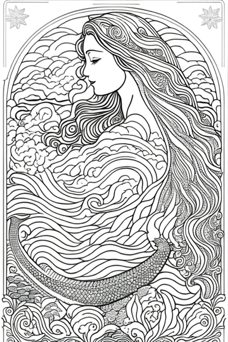 Lexica - "Goddess of the Sea" is a coloring page featuring a detailed ...