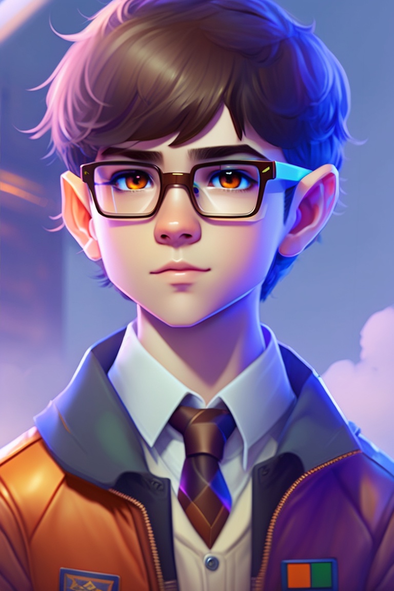 Lexica - Boy with glasses, short hair, scoop ears, blunt lips, brunette ...