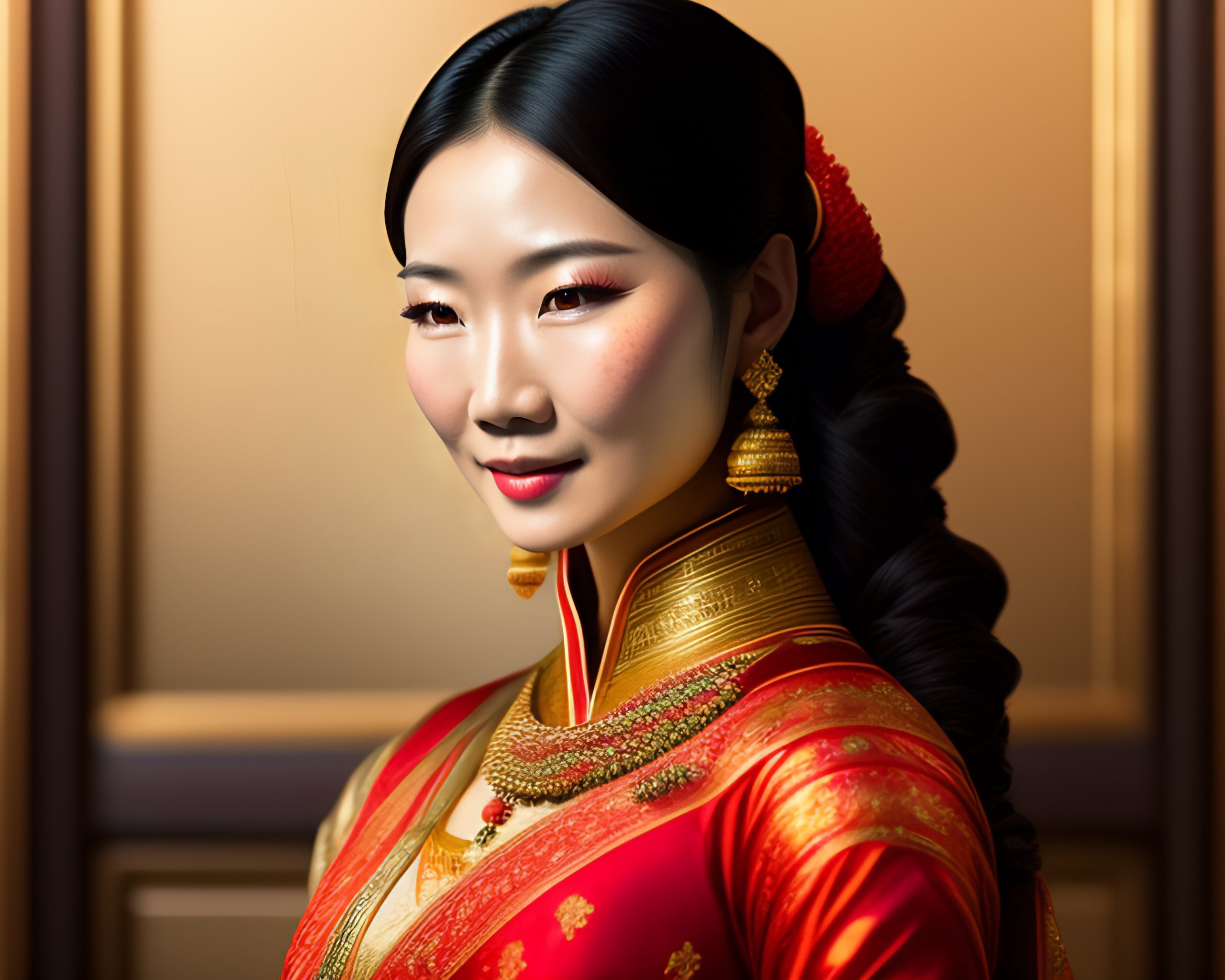 Lexica - Asian Woman, shoulders, mouth, parted red libs, skin, full ...