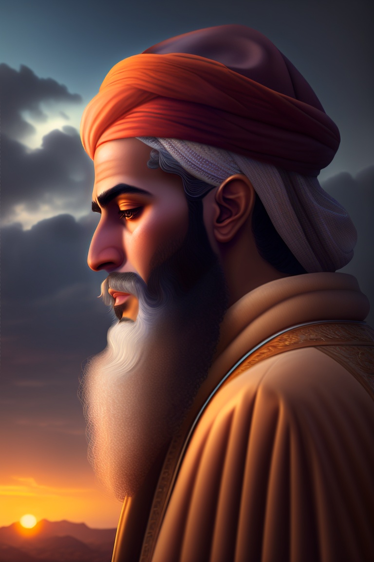 Lexica - A pious muslim arab man of ancient times with a beard standing ...