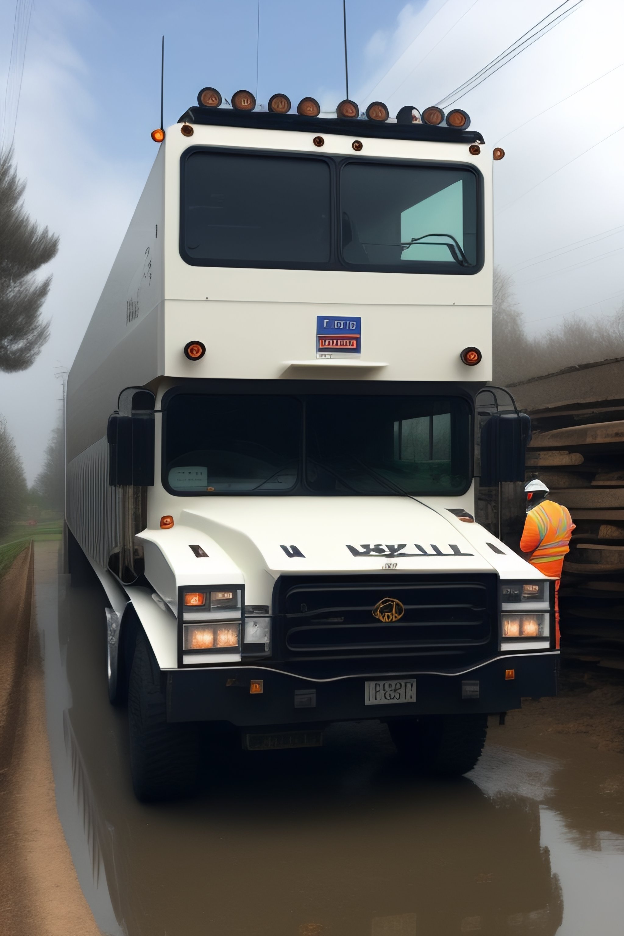 Lexica - 28 man, diving white van, steel frame in back