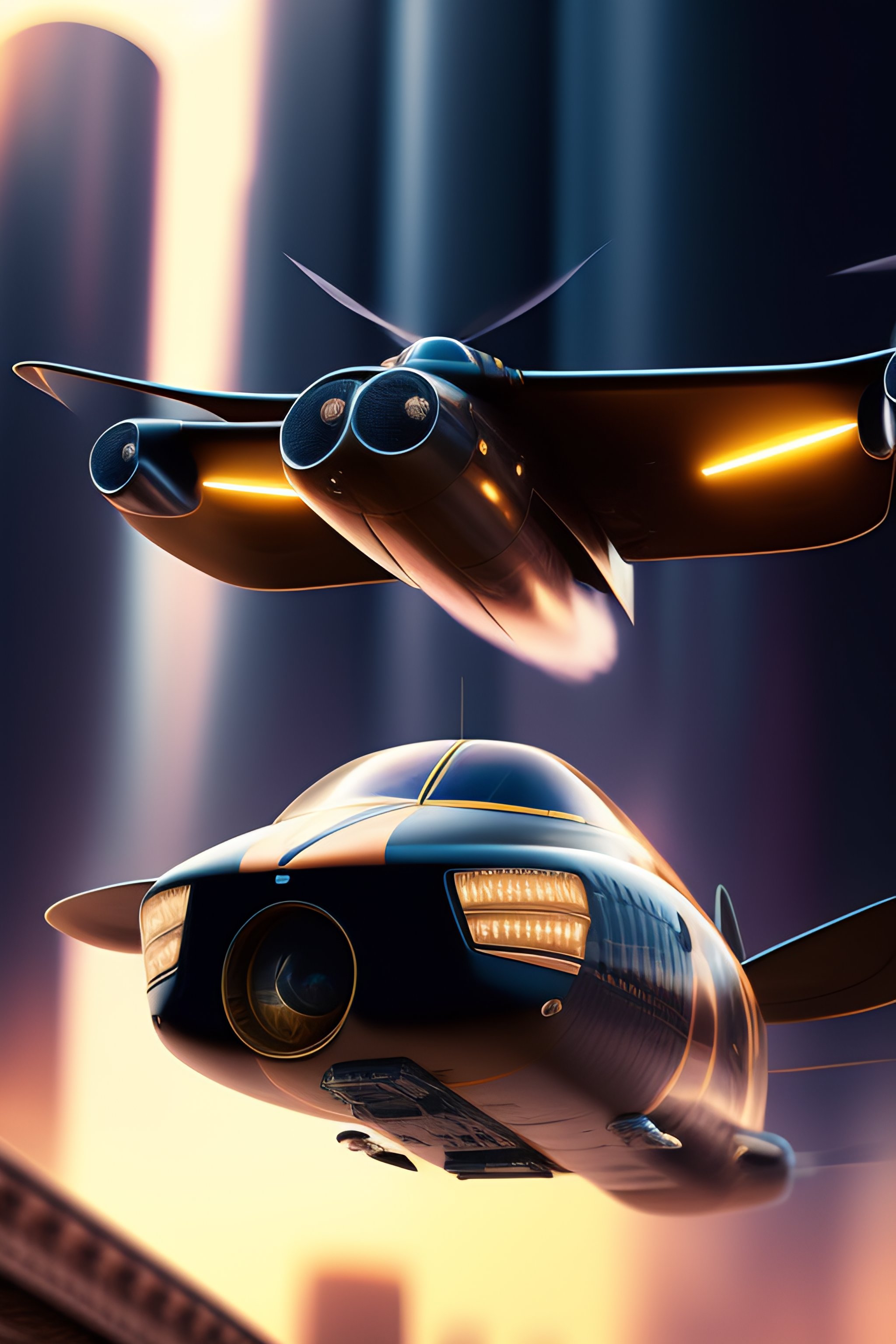 Lexica - A flying car with jet engine on the back flying across a ...