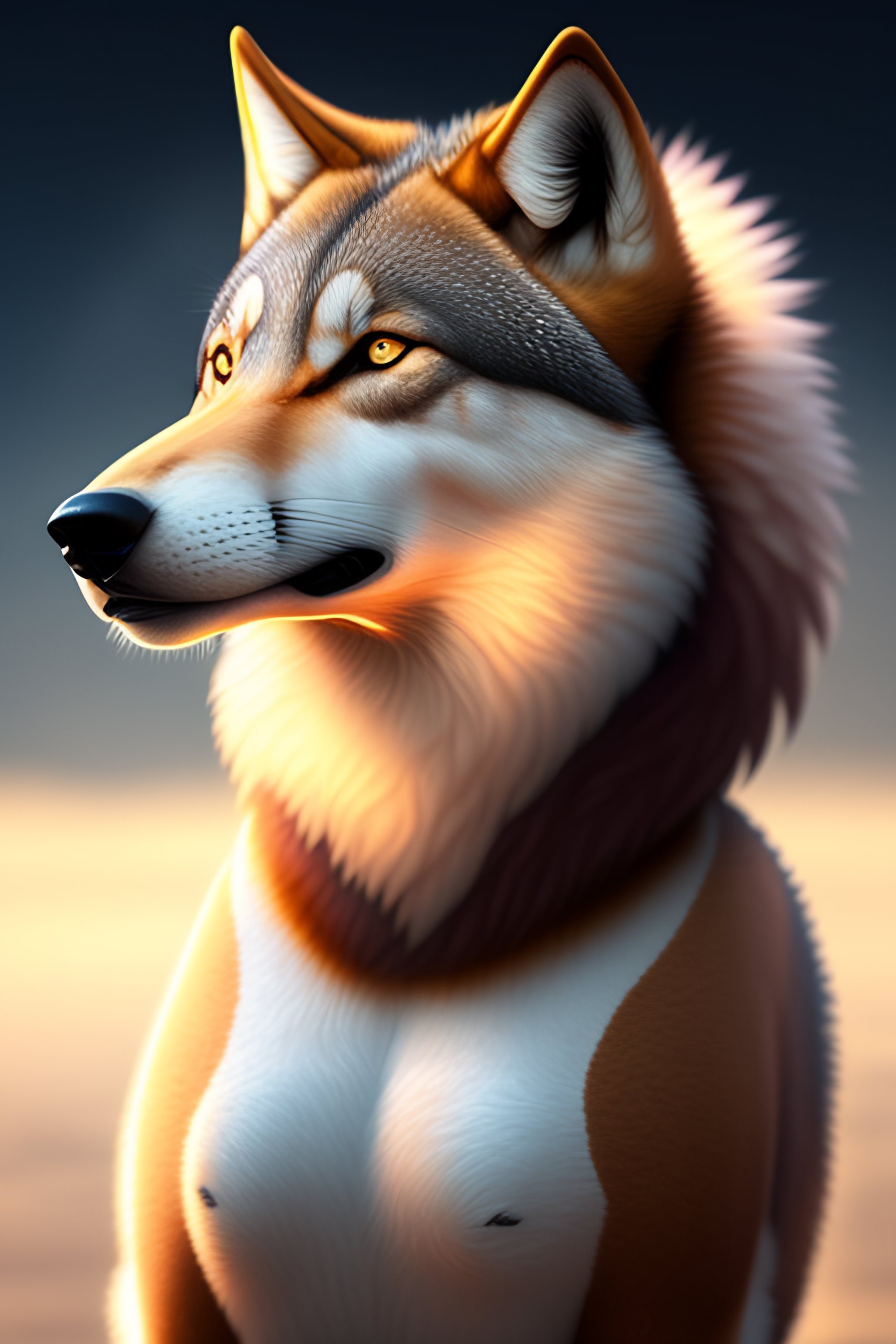 Lexica - Female proporcion, nthro wolf, fursona, furry