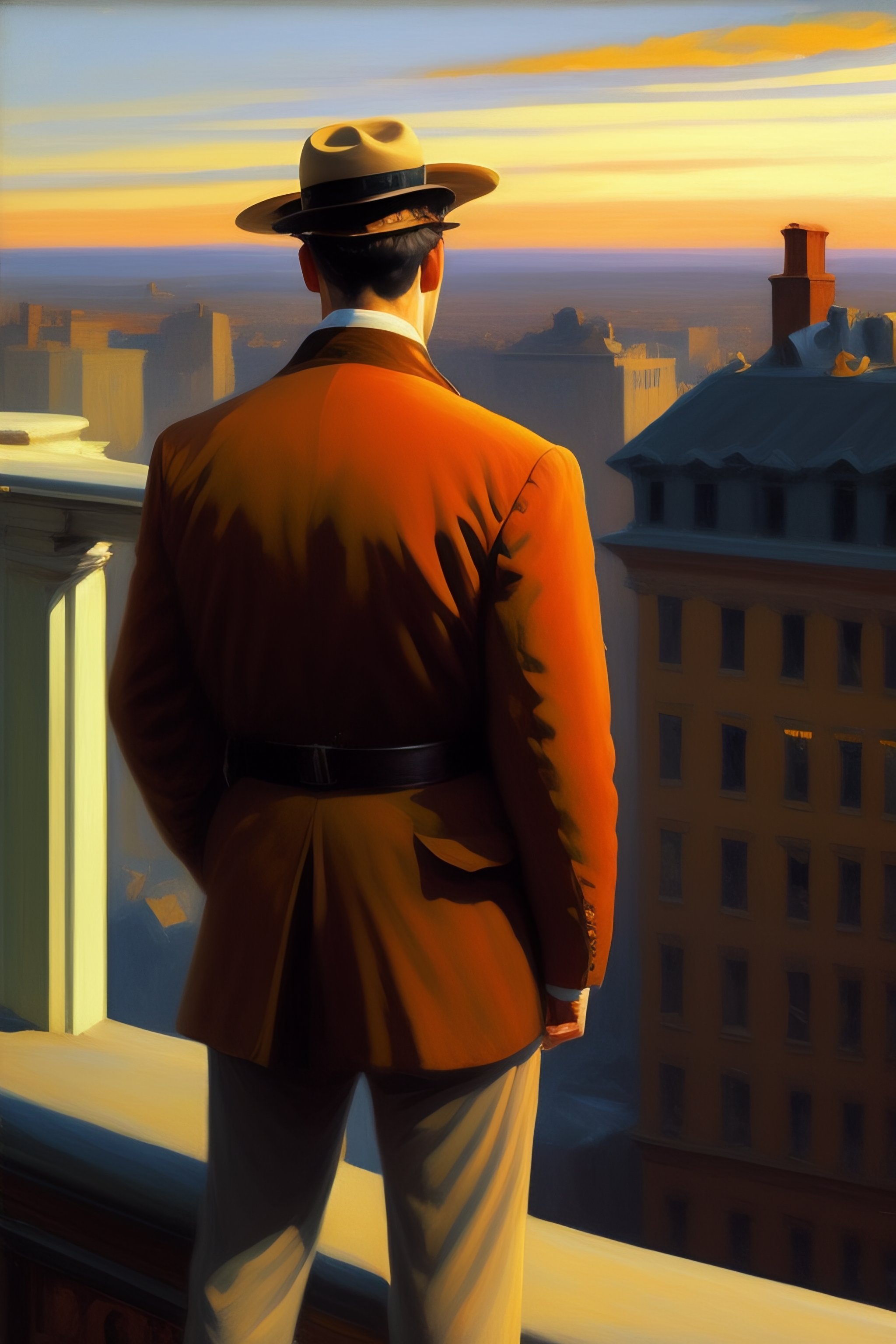 Lexica - A man in a tattered duster, standing on a balcony looking out ...