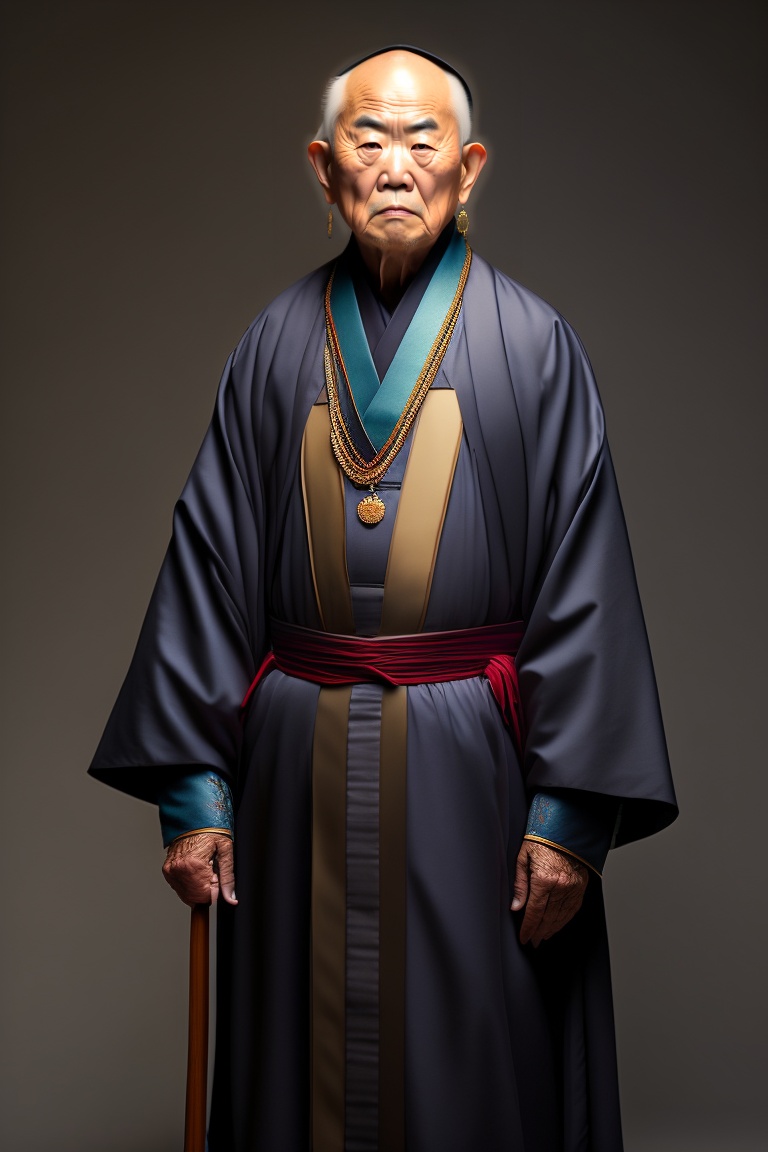 Lexica - A full body portrait of an old Japanese monk looking straight ...