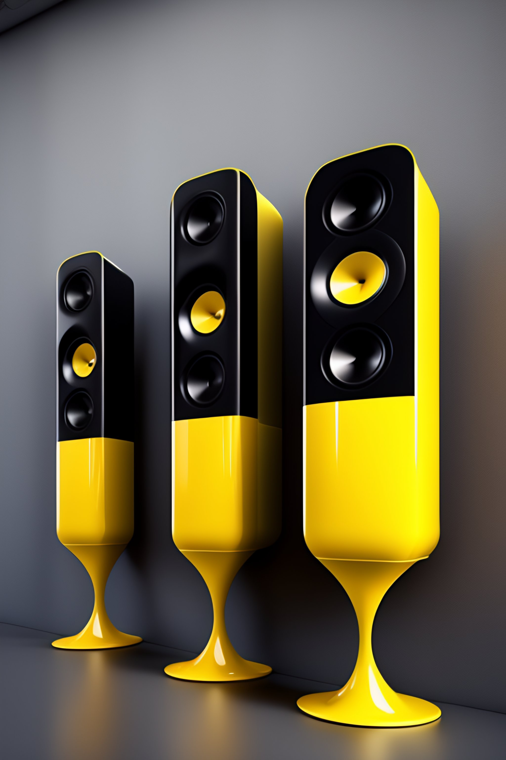Lexica - Loudspeakers with yellow speakers and metal legs