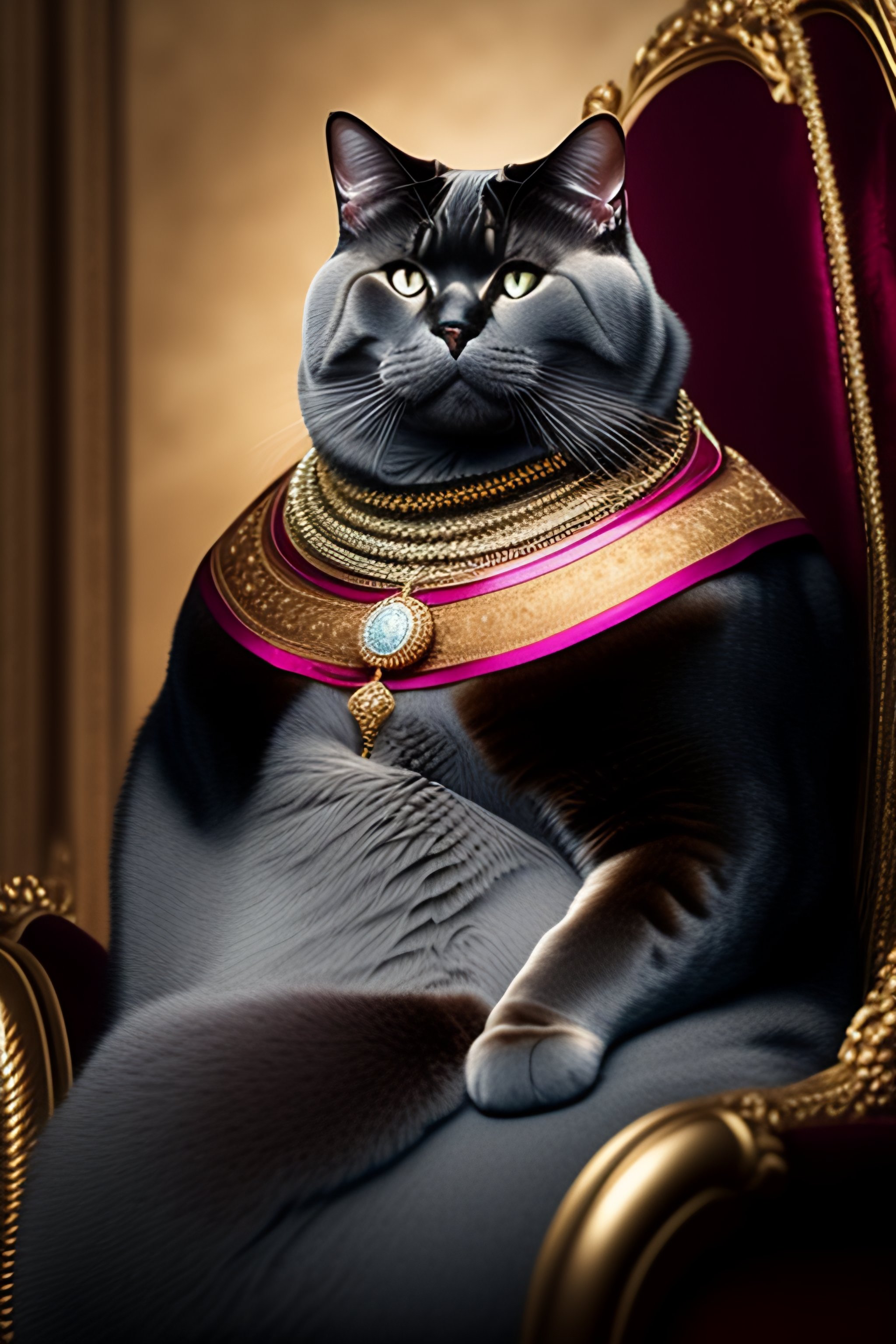 Lexica - A portrait of British shorthair gray cat as a king sitting on ...