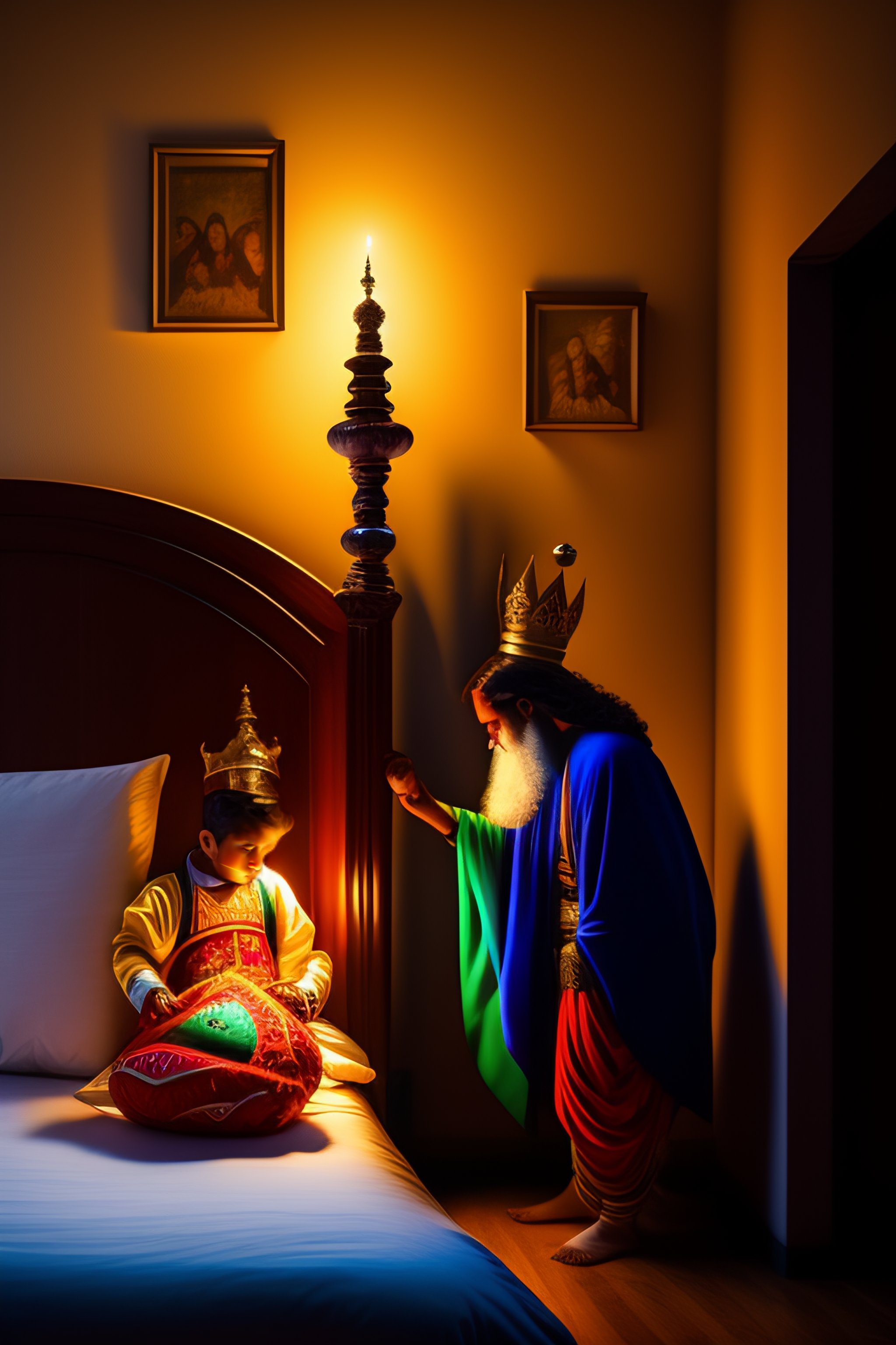 Lexica - Image of Melchor the magician king putting a toy at the foot ...