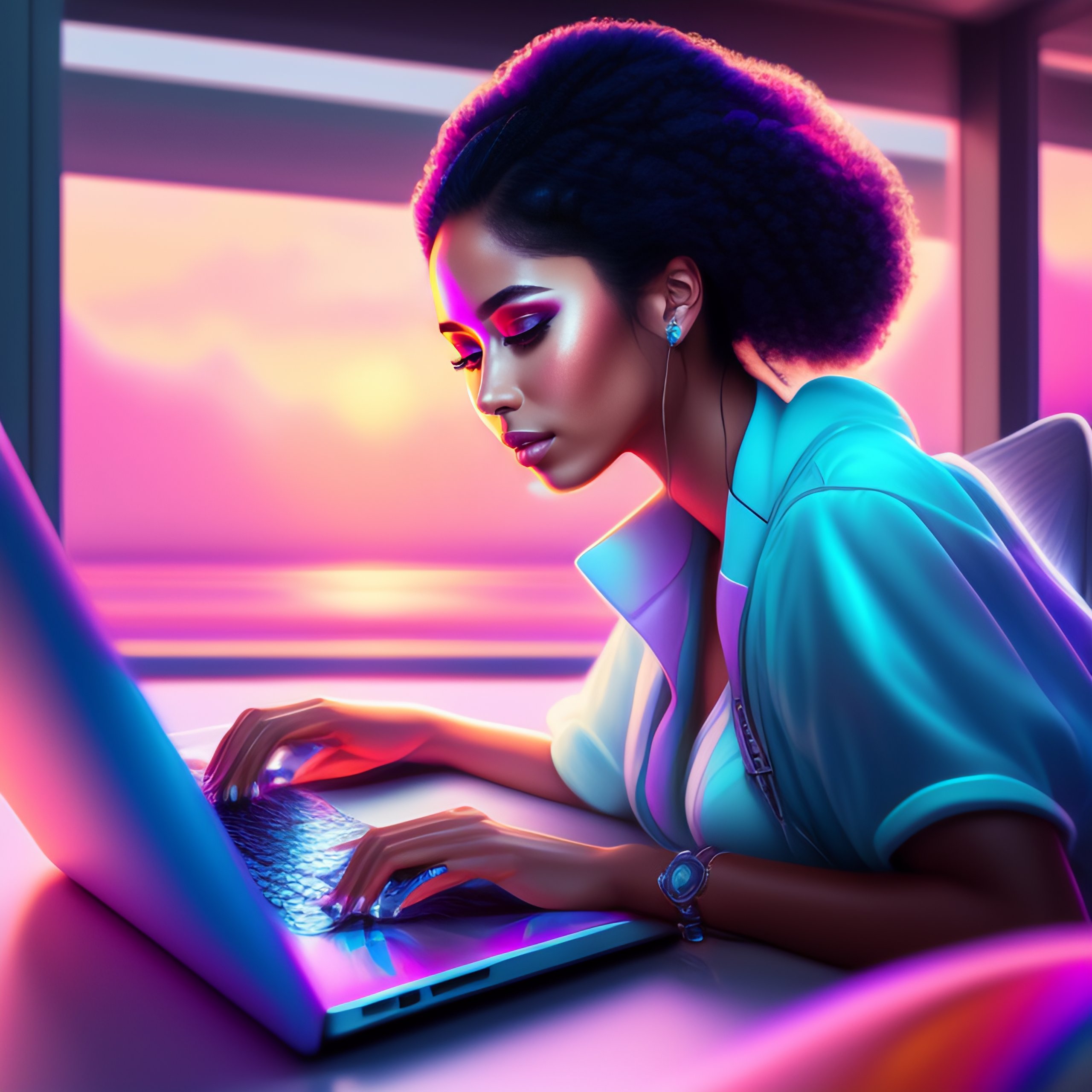 Lexica - Woman programming on her laptop, fantasy, pastel colors ...