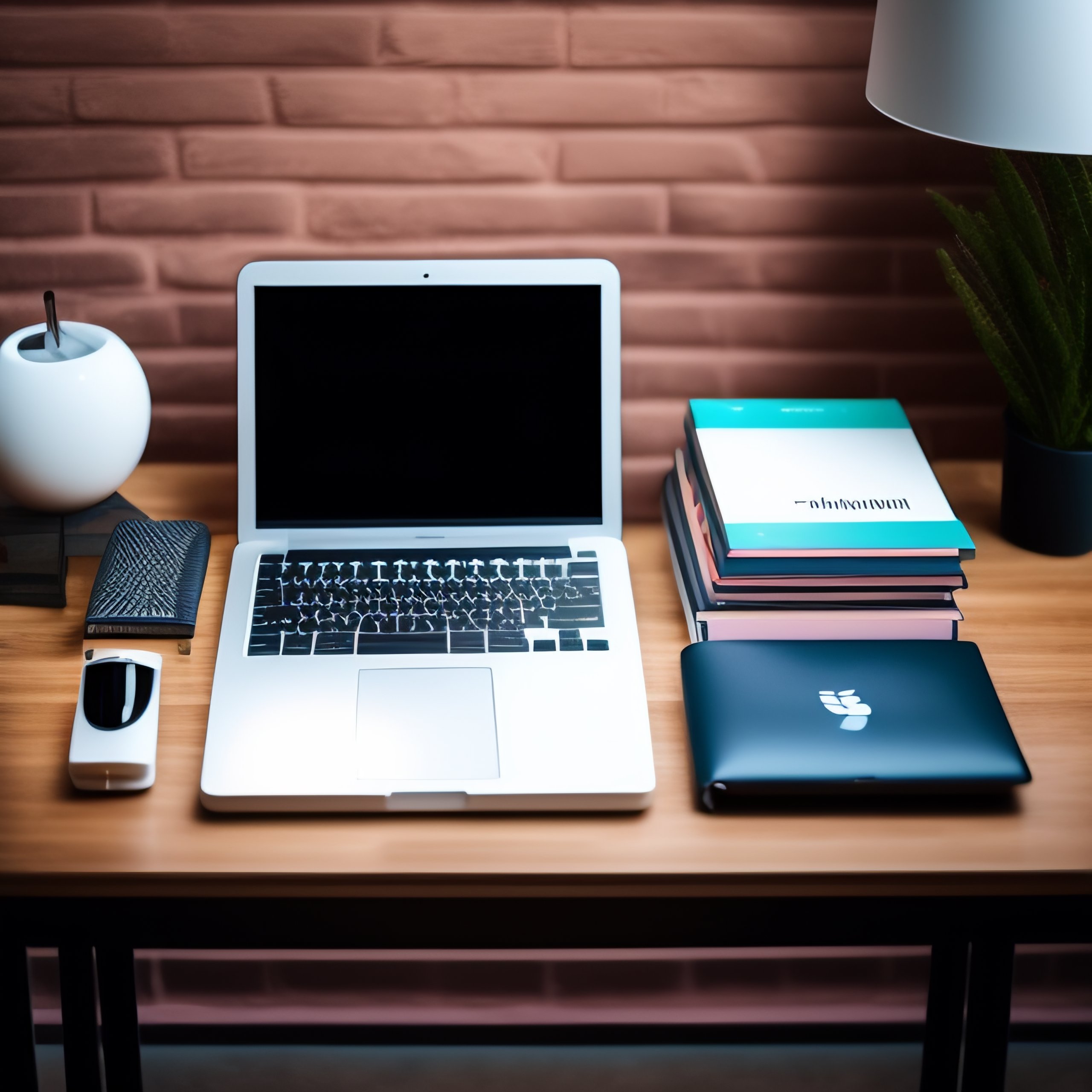 Lexica - Feminine work table with laptop, books, gadgets