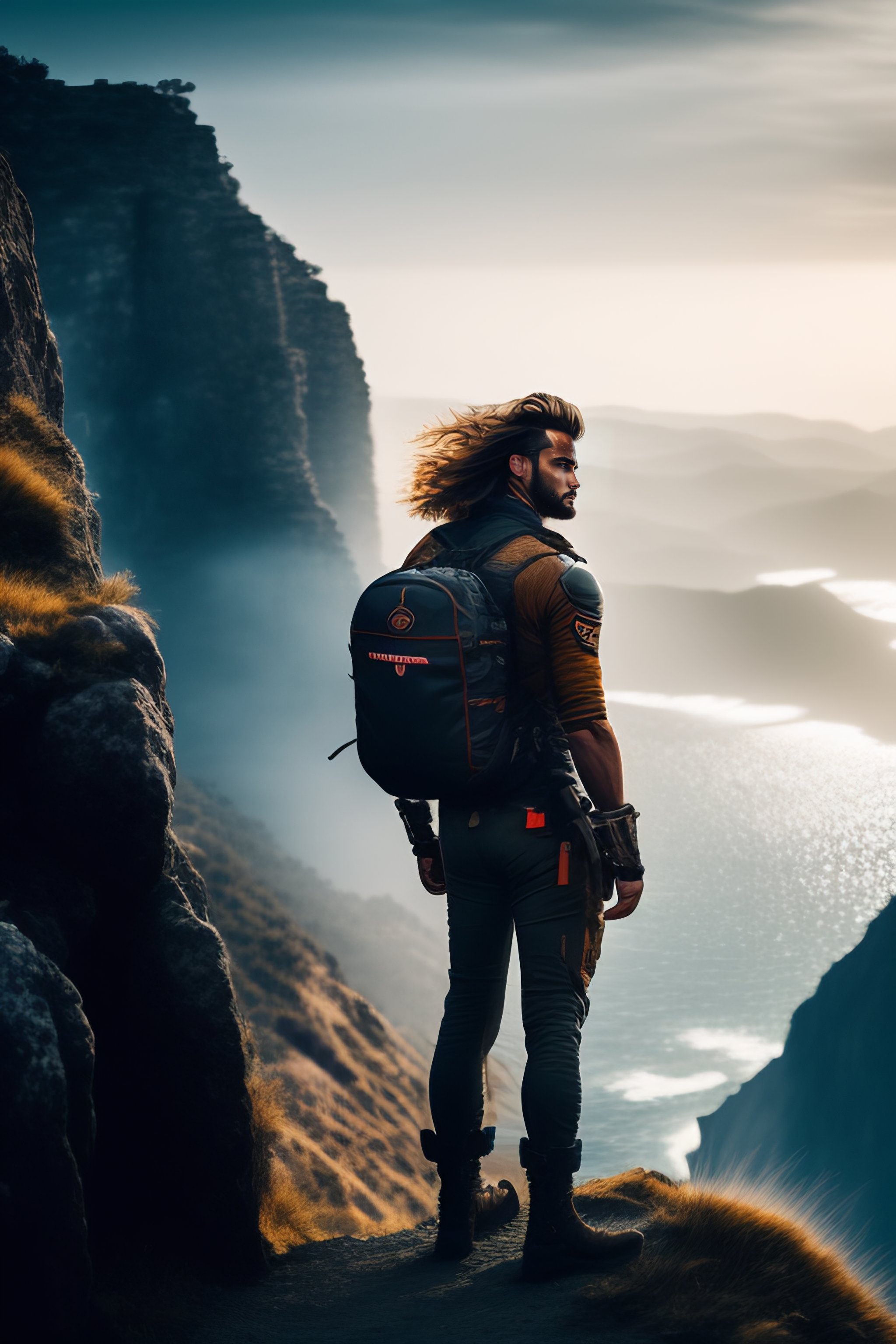 Lexica - He stands at the edge of the cliff, his eyes fixed on the ...