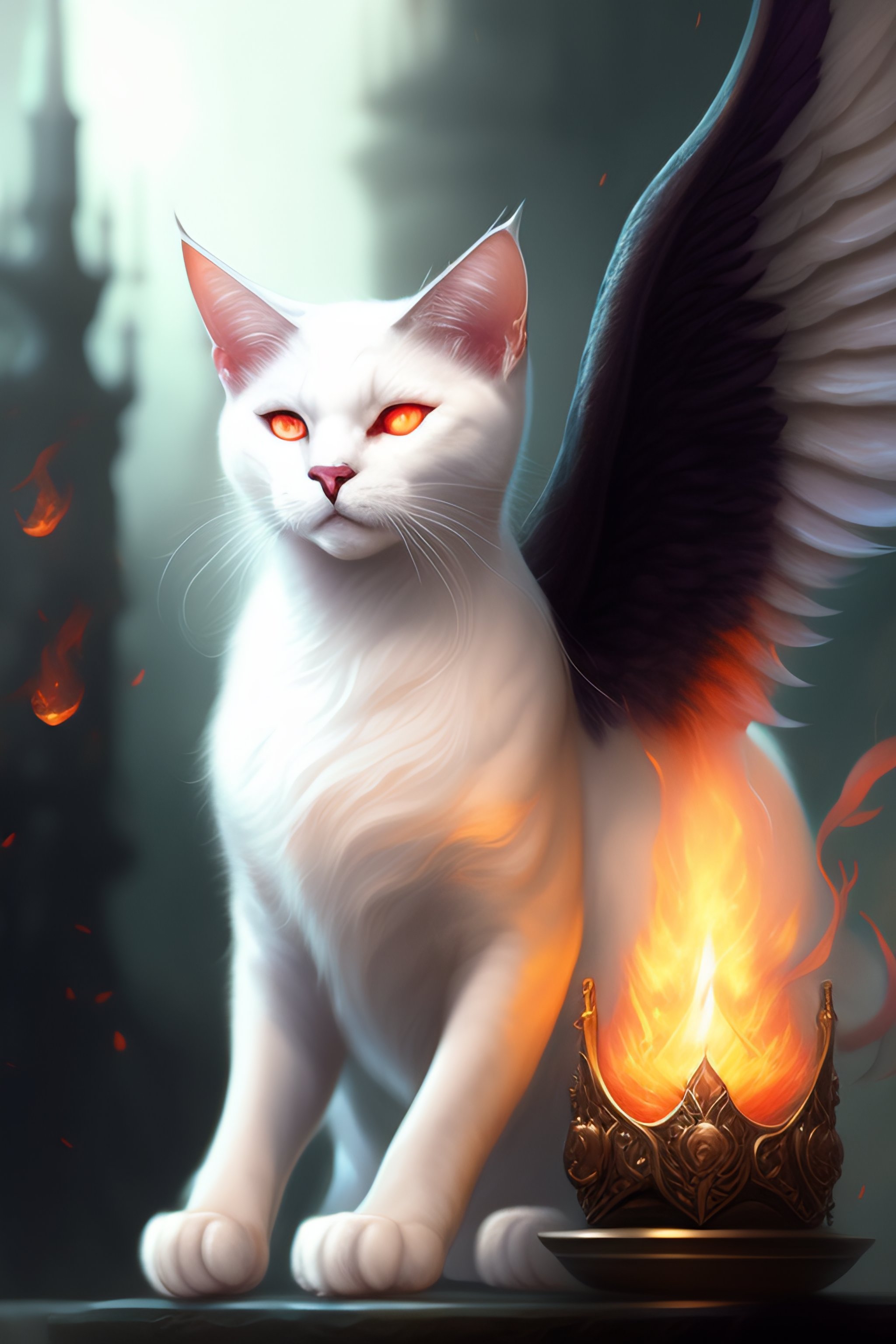 Lexica - A detailed full body portrait of a witch demon white cat in a ...