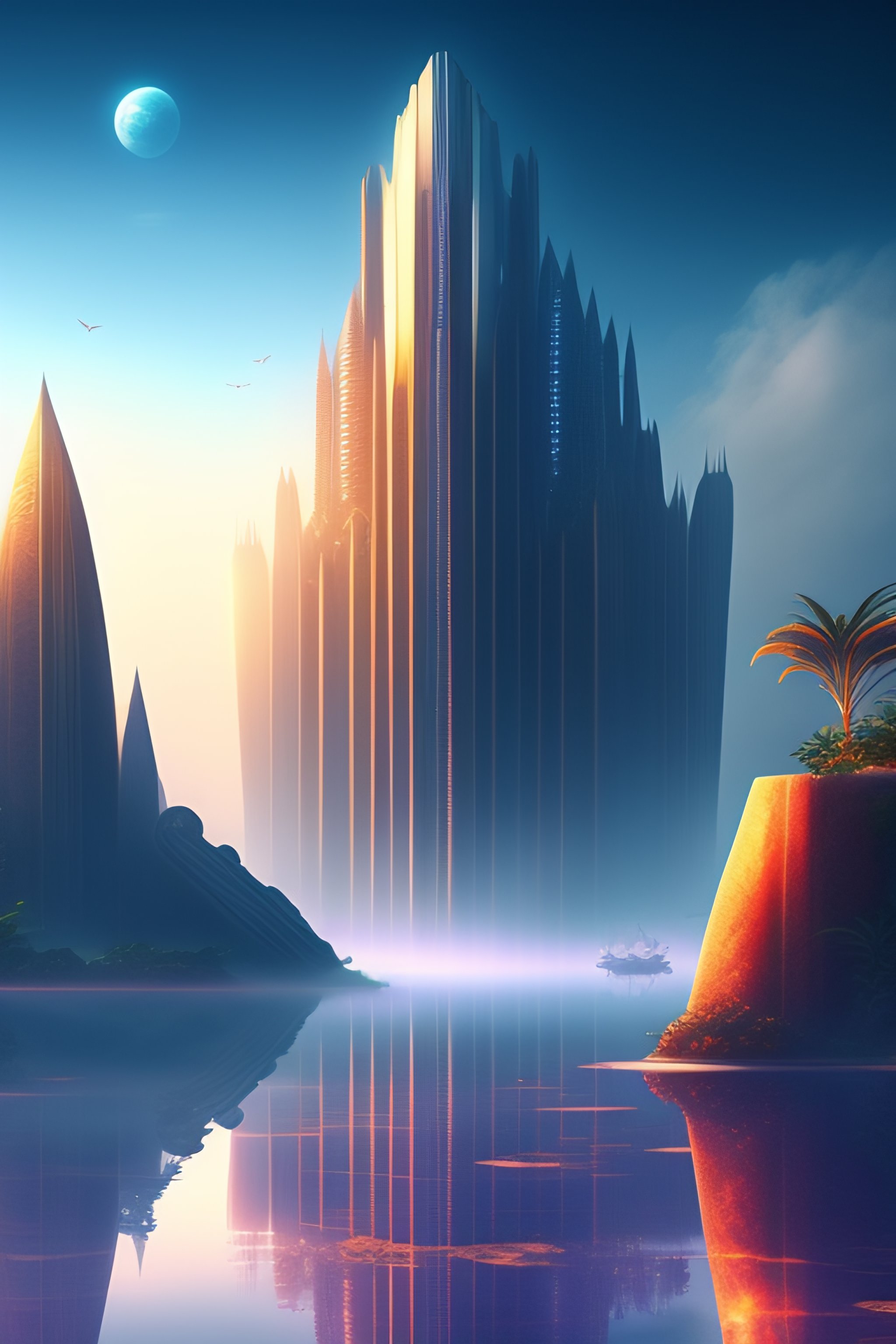 Lexica - Mystical ethereal tropical atlantis city buildings and fog