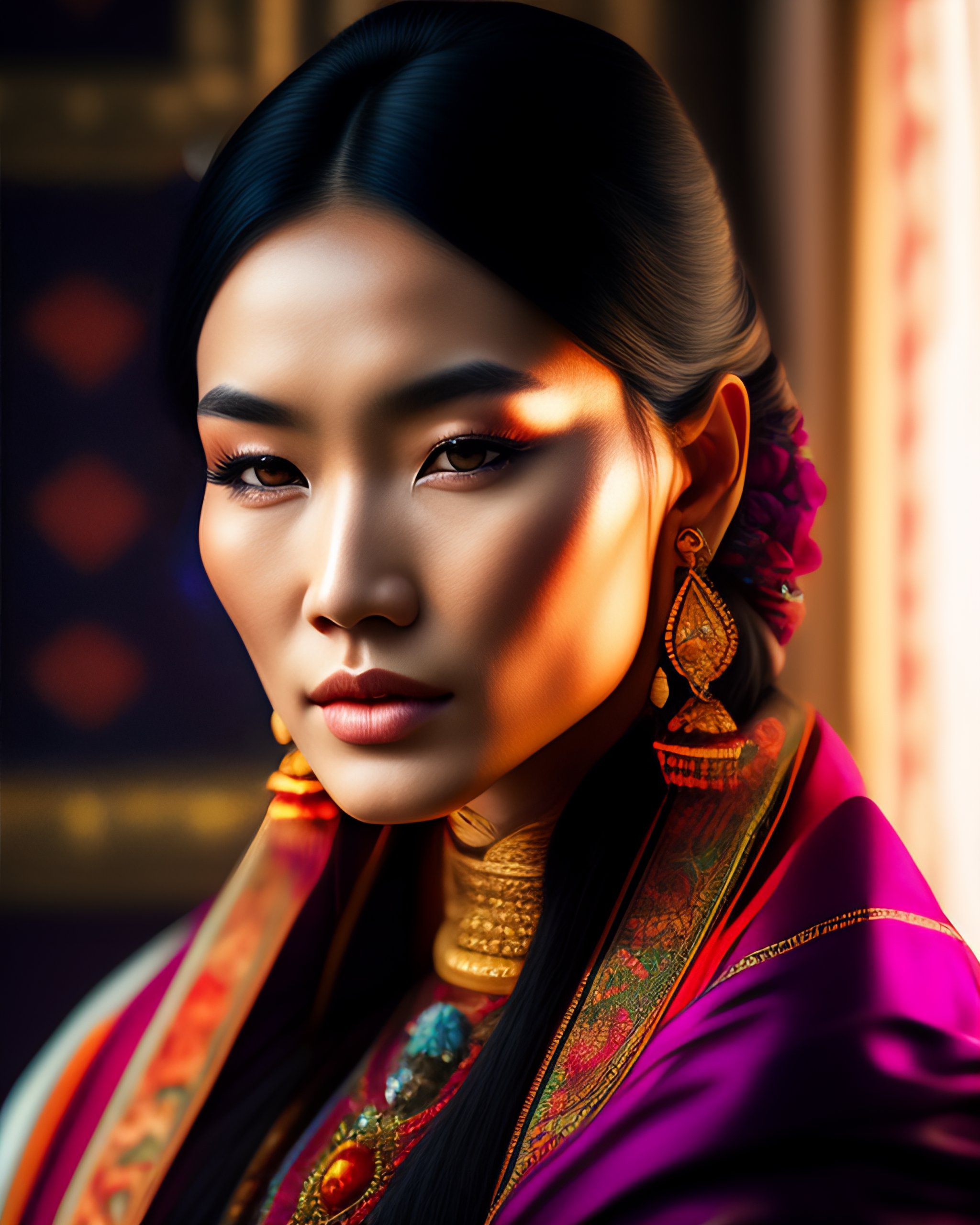 Lexica - Portrait shot of 3/4 beautiful Bhutan woman, alluring pose in ...