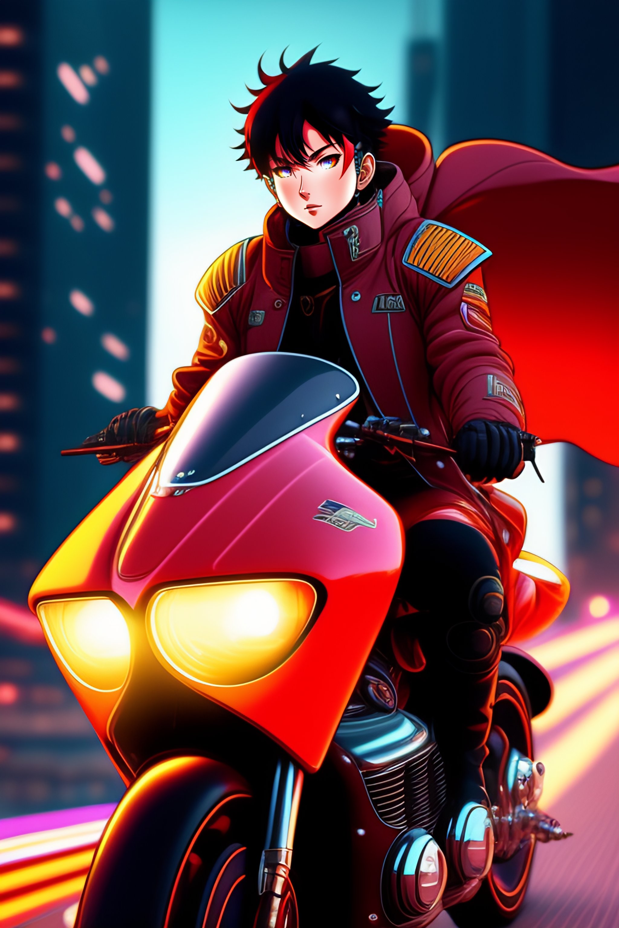 Lexica - Man on a futuristic motorcycle in anime akira style in a ...