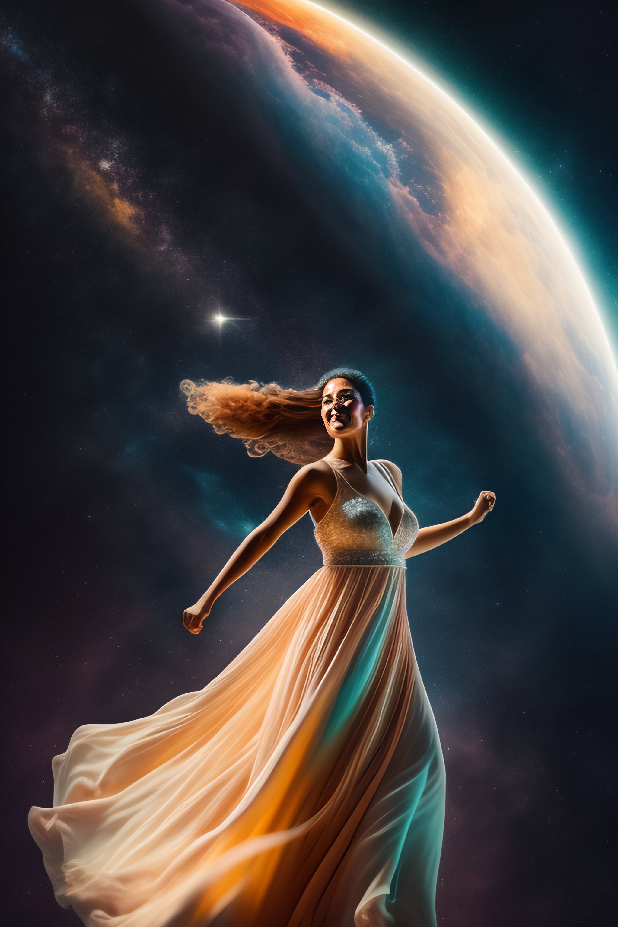 Lexica - A woman dancing in the interstellar space
