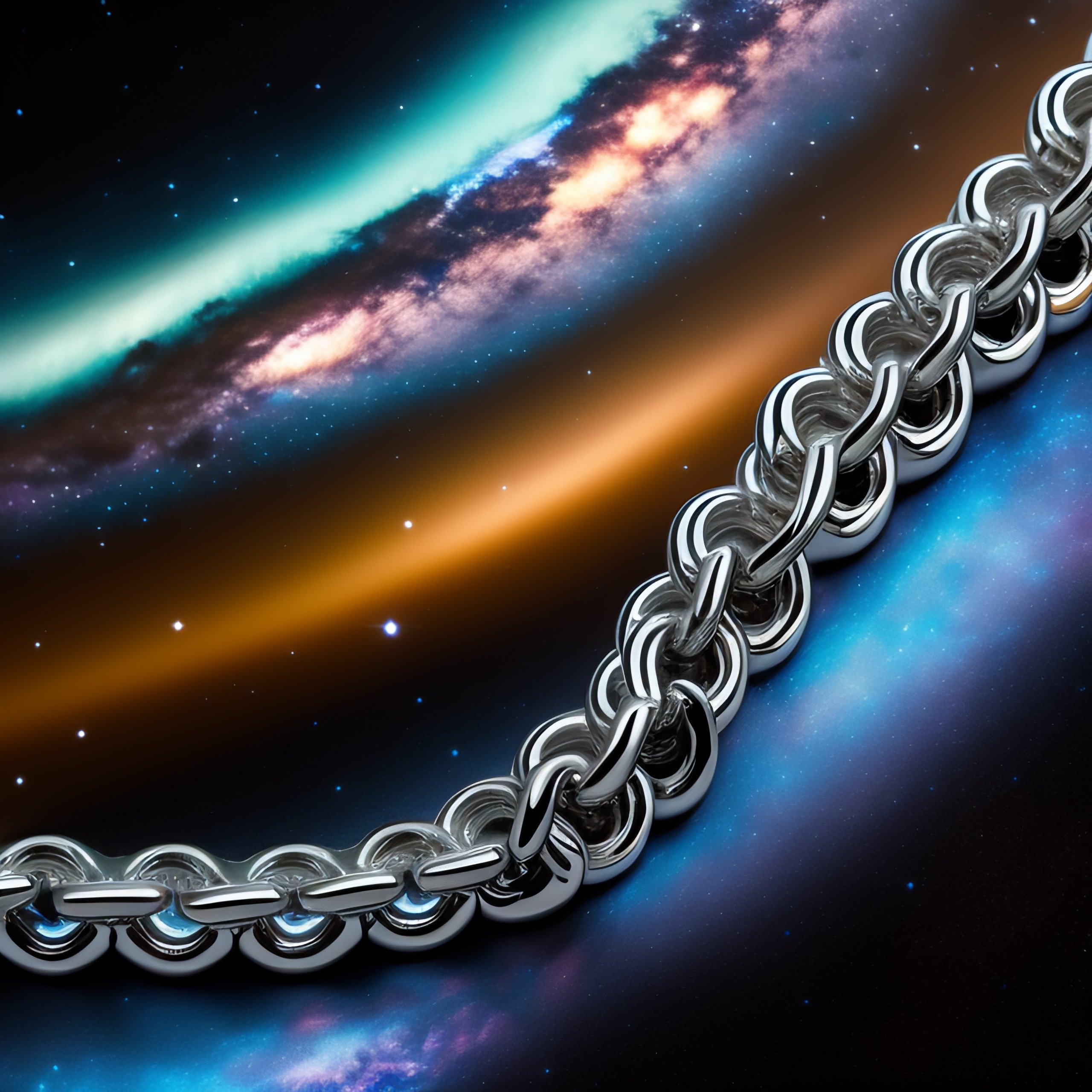 Lexica - Show 3 links of a large dull silver, steel chain; etched on ...