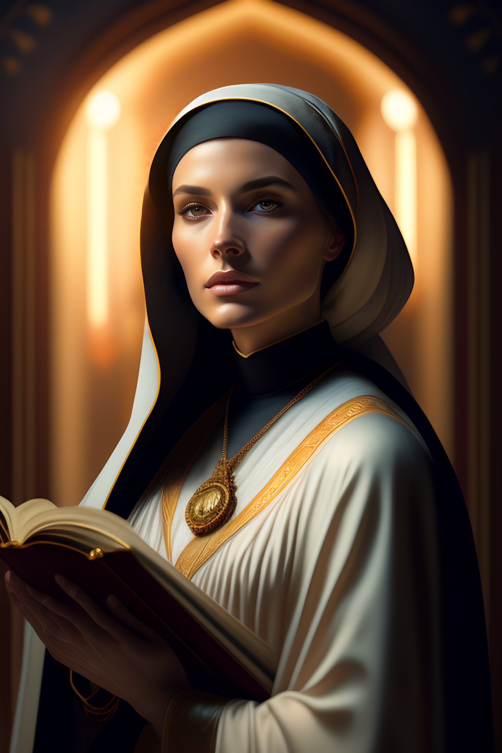 Lexica - Portrait of a domestic cat as nun, bible, church, wearing ...