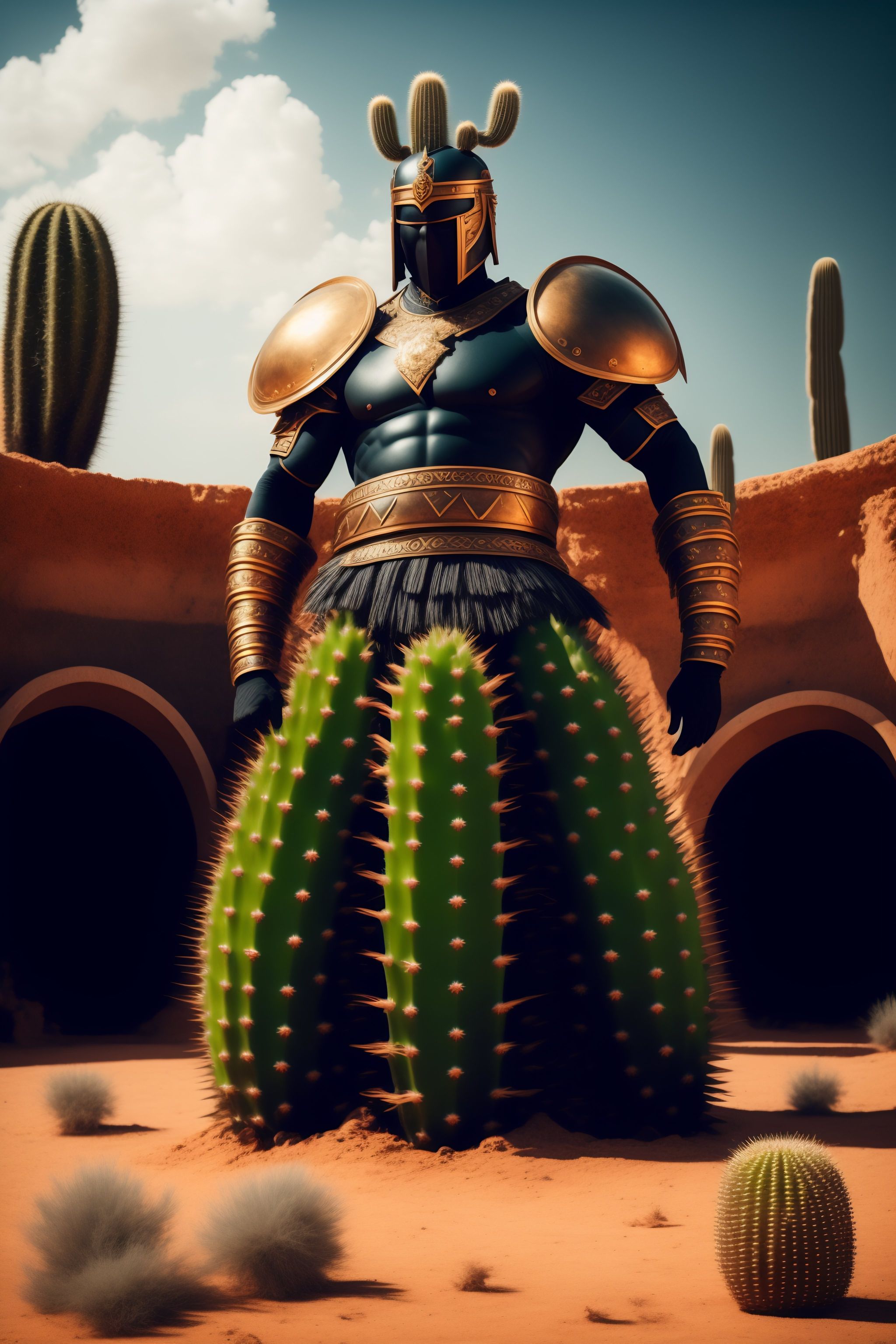 Lexica - Gladiator made out of cactus fighting in a roman arena