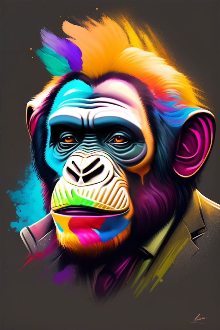 Lexica - Pop art, black and white chimp face, cigar, smiling, mafia ...