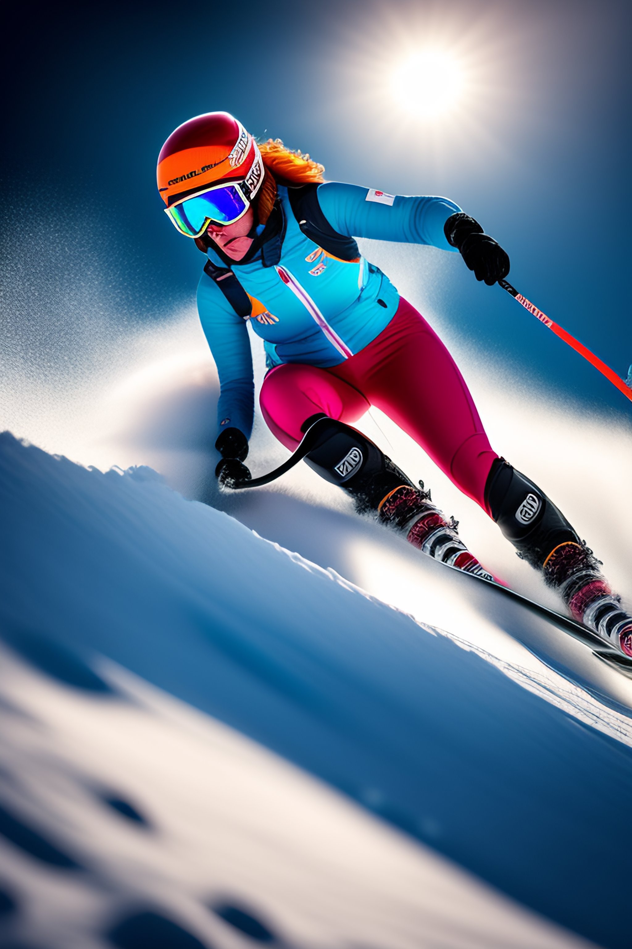 Lexica - 5'2'' red headed lady skiing fast