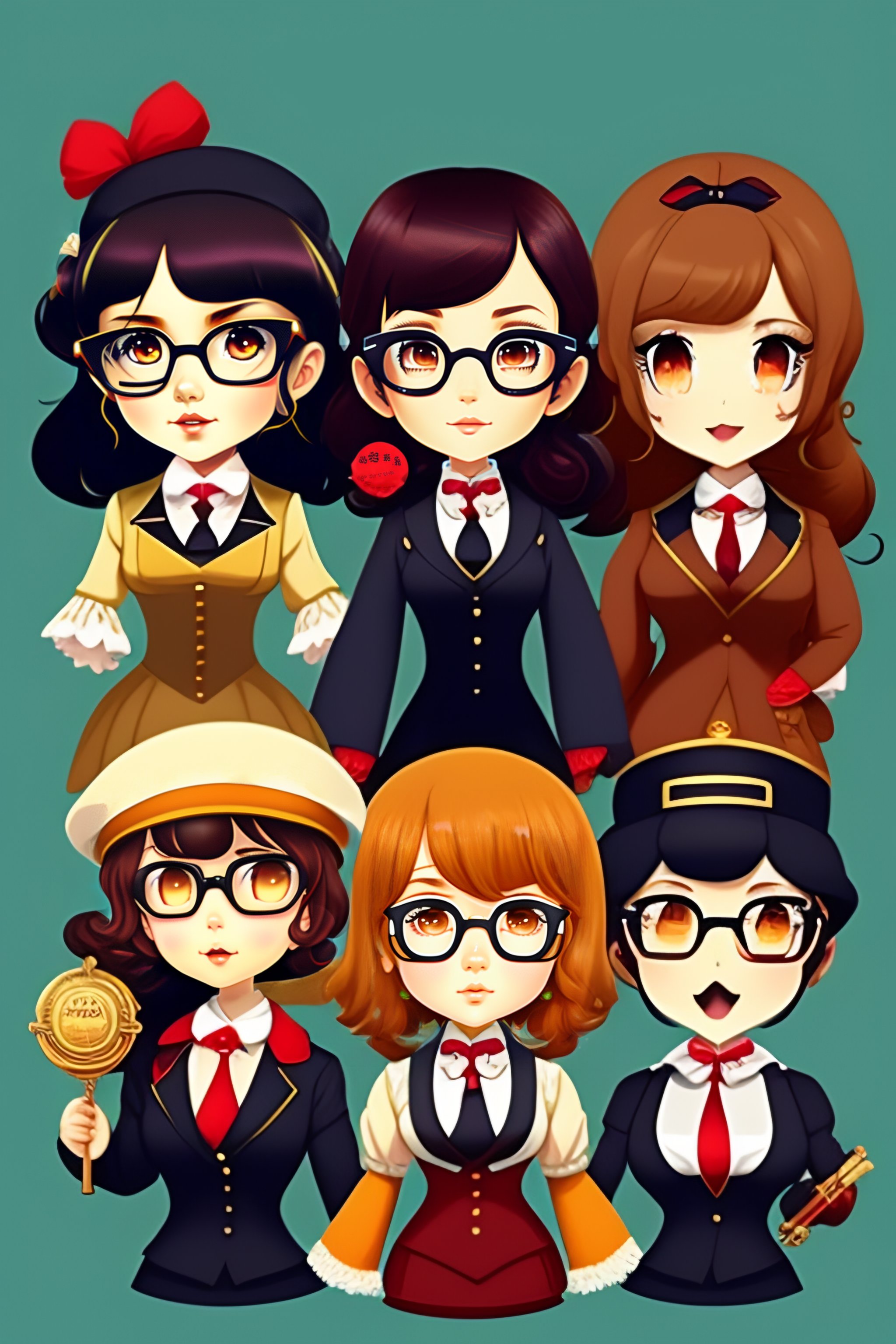 Lexica - Chibi Victorian reporter, brunette, spectacles, anime, chibi anime