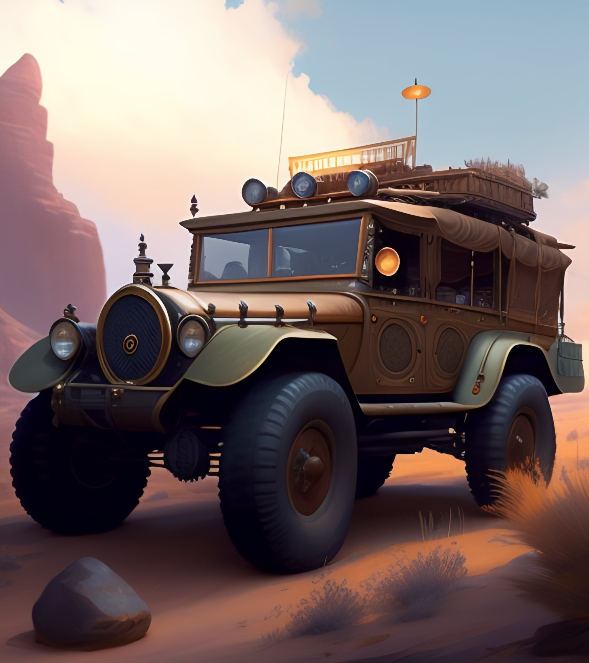 Lexica - A vintage steampunk off-road vehicle, boulders, cracks,, d & d ...