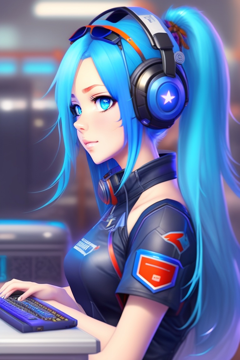 Lexica - Gamer girl, blue hair, anime style