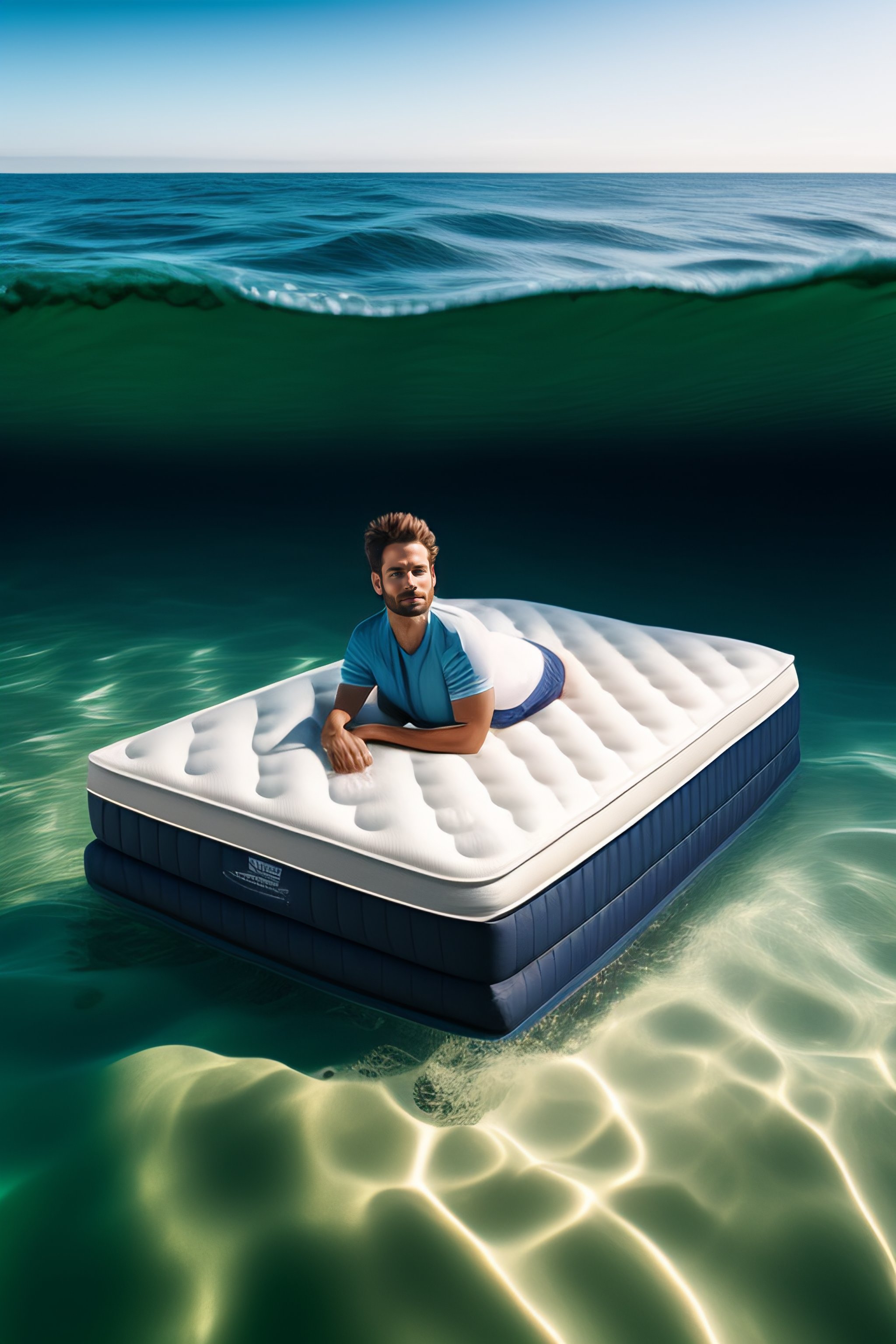 Lexica - Portrait of myself on a mattress in the sea