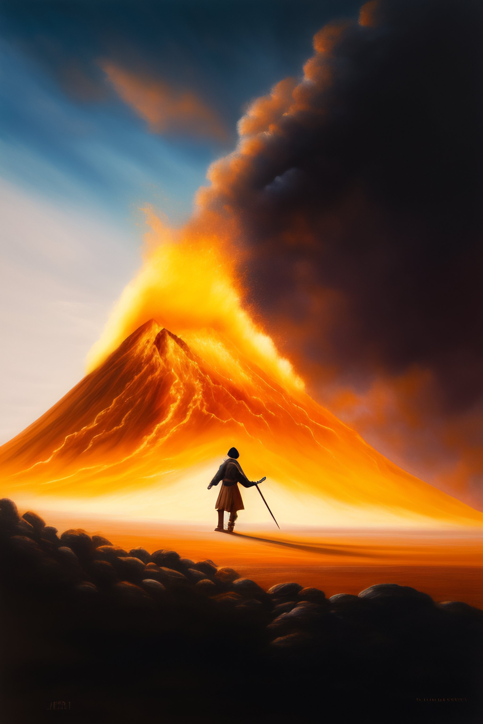 Lexica - Drawing of frodo throwing the ring into the volcano