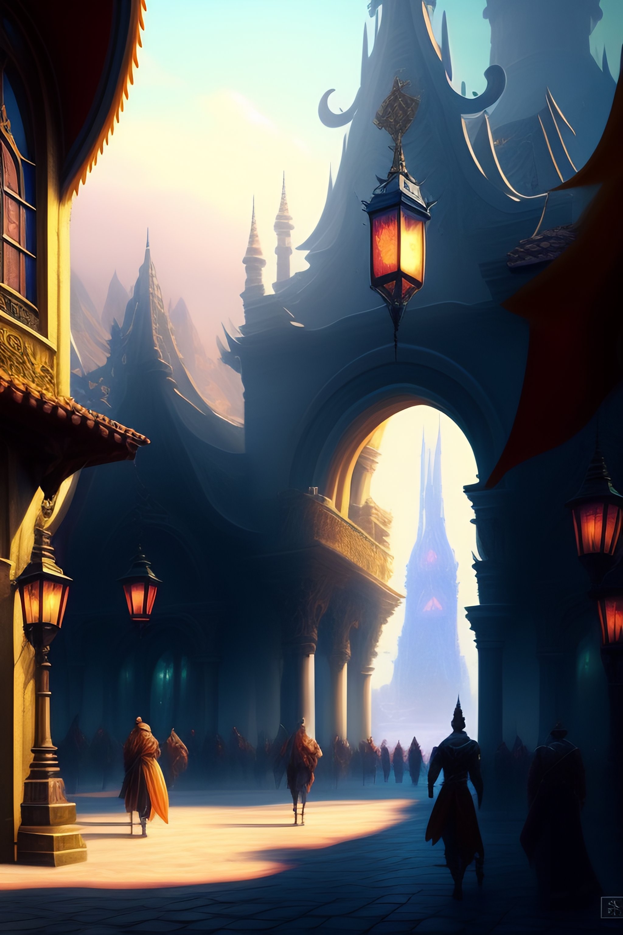 Lexica - Fantasy background, concept art, matte painting, city square ...