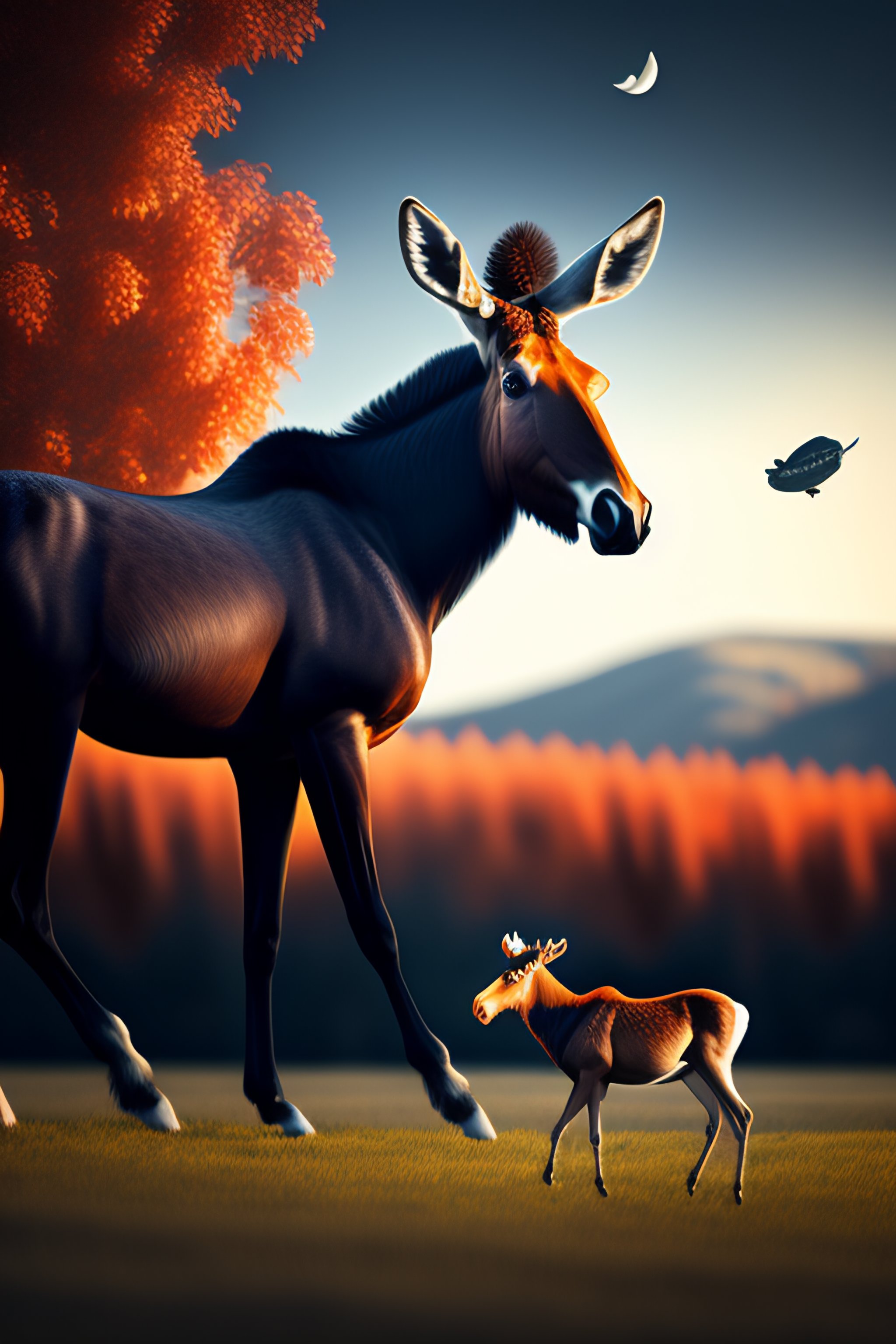 Lexica - Ultra hd! realistic, chrome, hunter chasing cute moose, dreamy ...