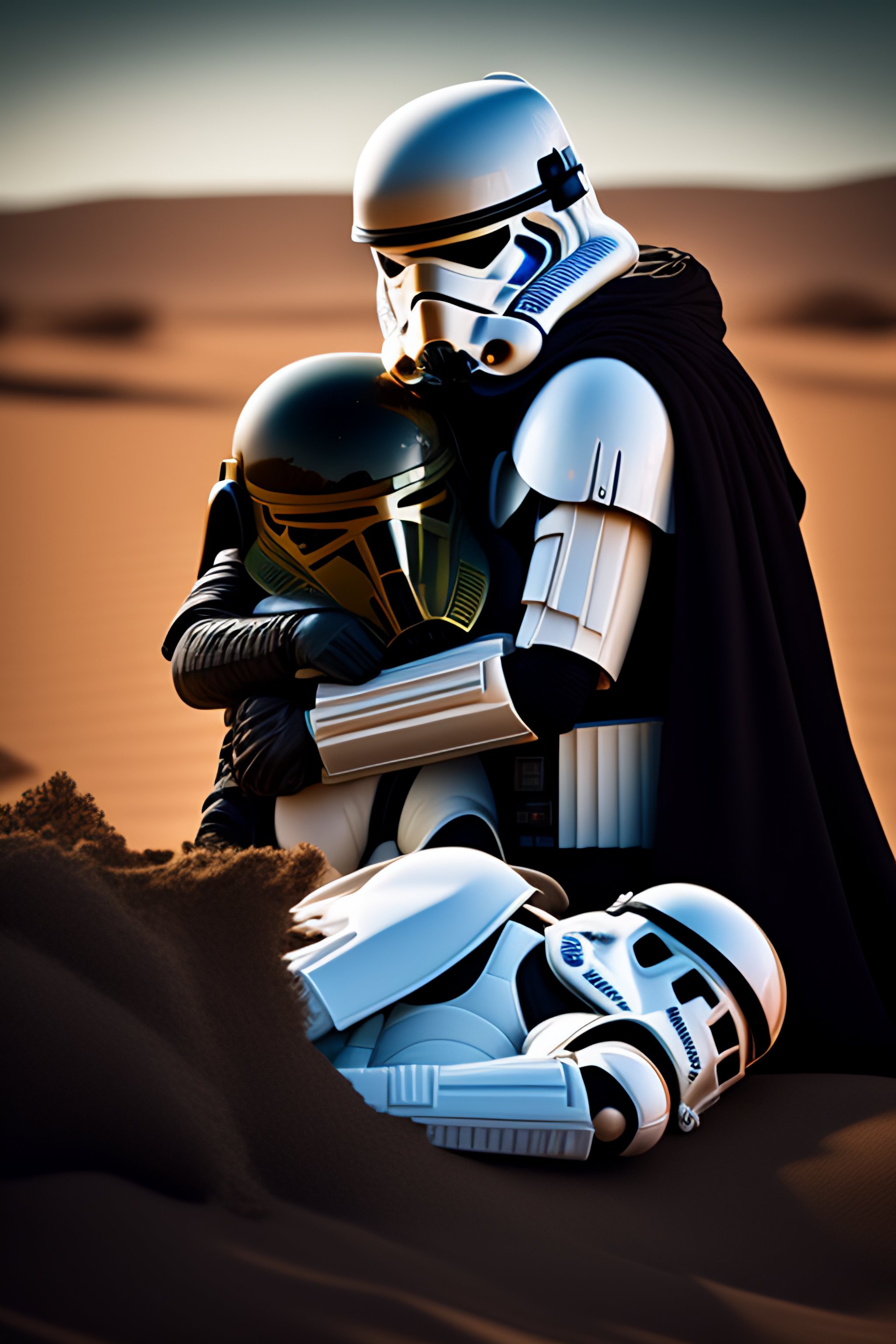 Lexica - A heart-wrenching scene of a Star Wars stormtrooper cradling ...