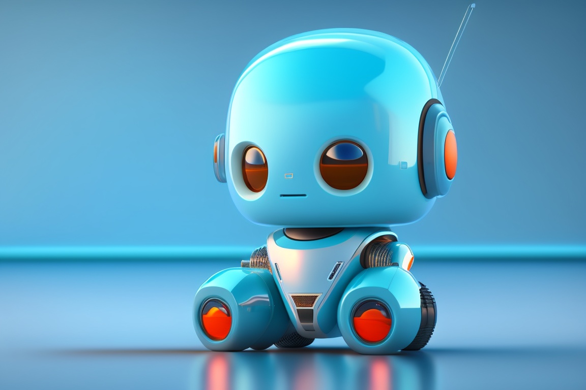 Lexica - Cute baby robot in a bright blue room, high details, 3d render,