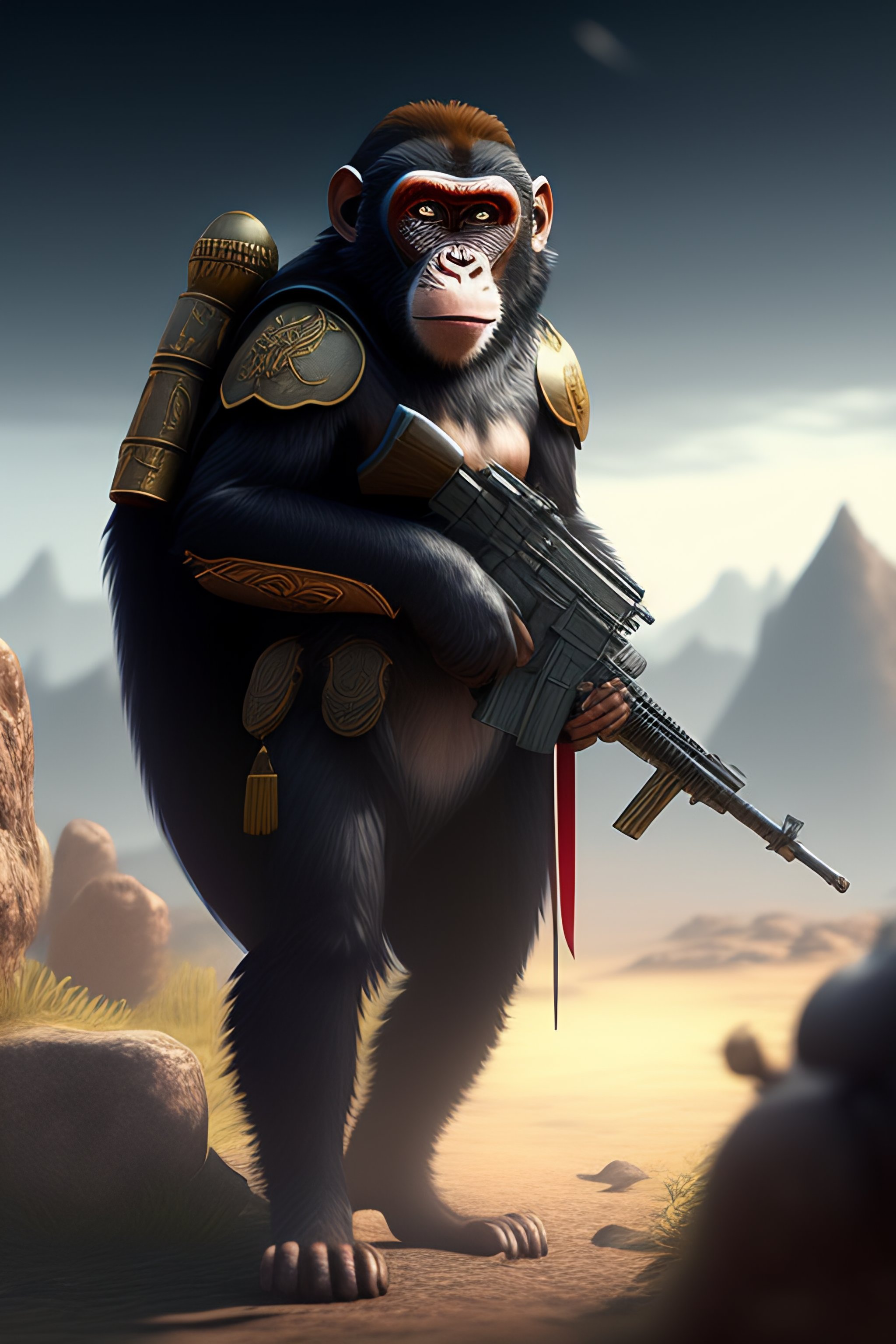 Lexica - Monkey armored, realistic, detailed, Rpg style, nft