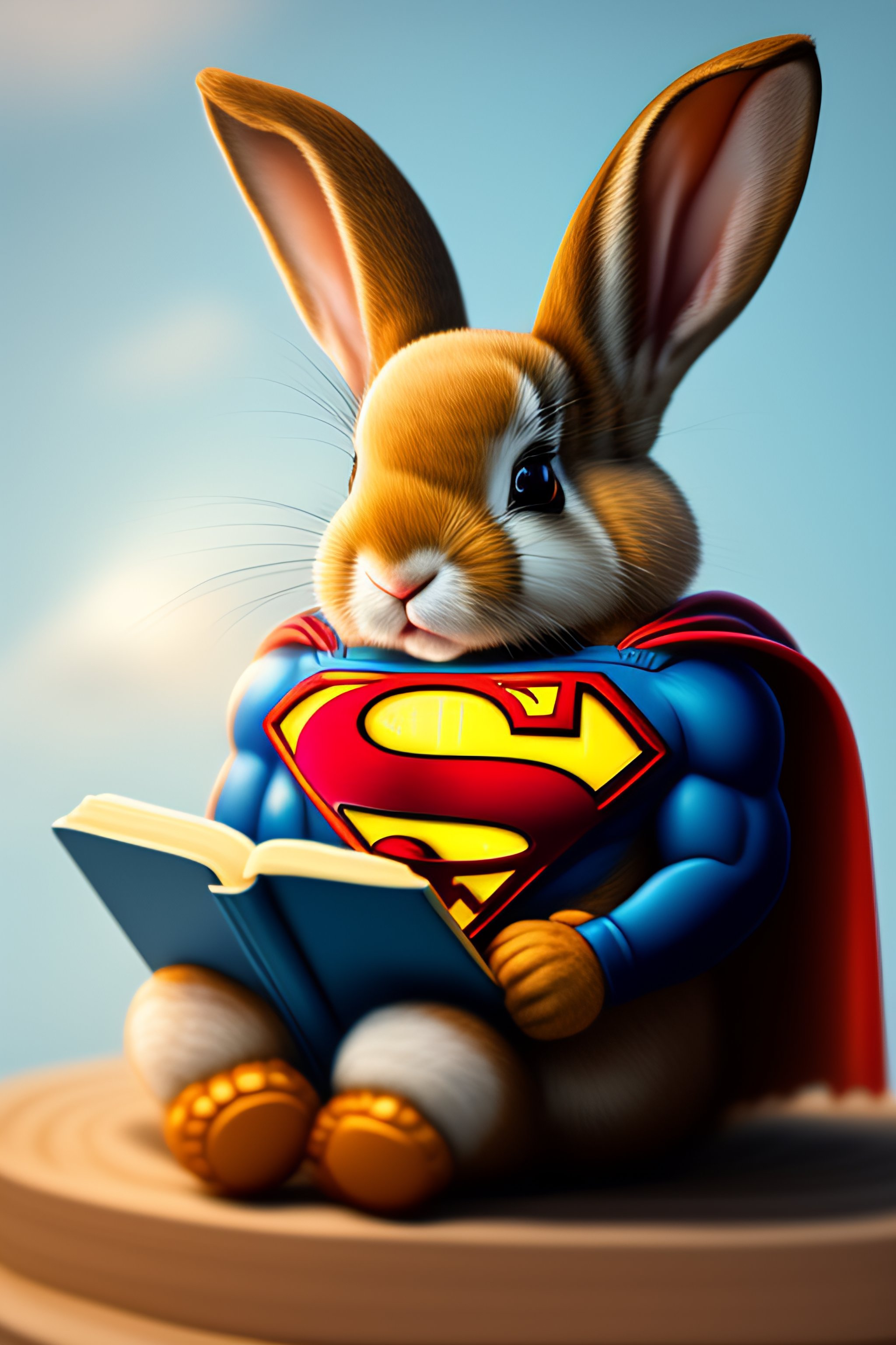 Lexica - Cartoon superman bunny studying