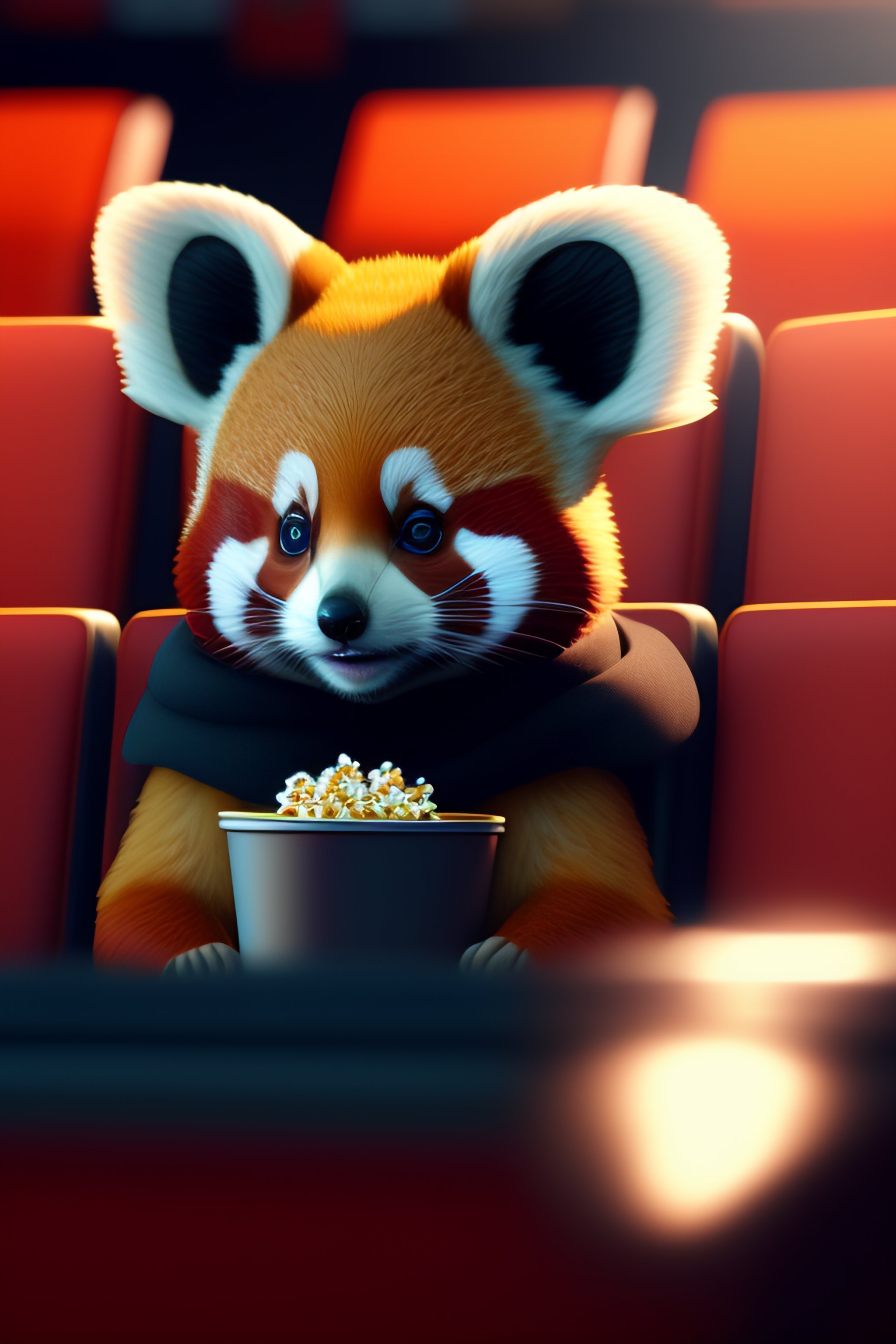 Lexica - Cute small humanoid red panda sitting in a movie theater ...