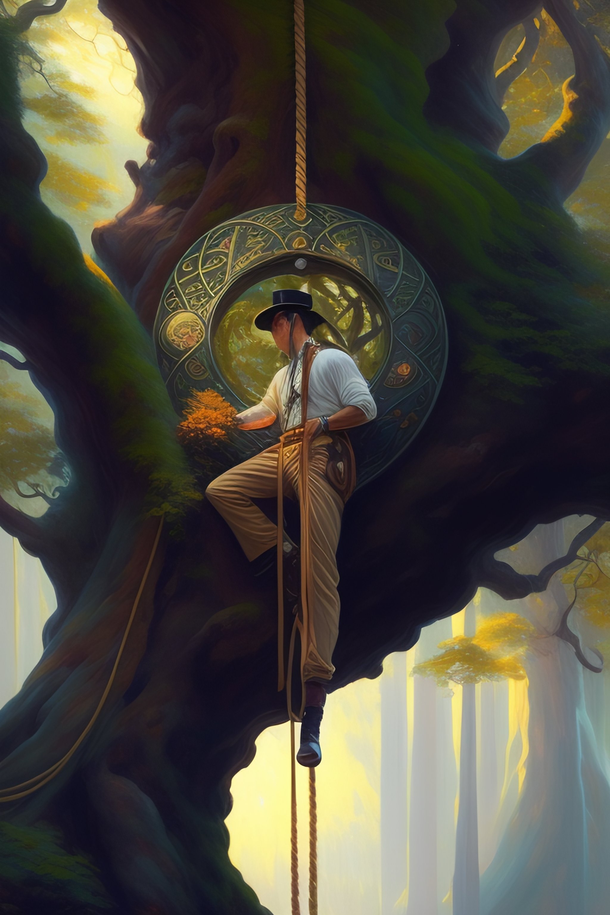 Lexica - A man upside down with a rope on a tree painted by tsuyoshi nagano, greg rutkowski ...